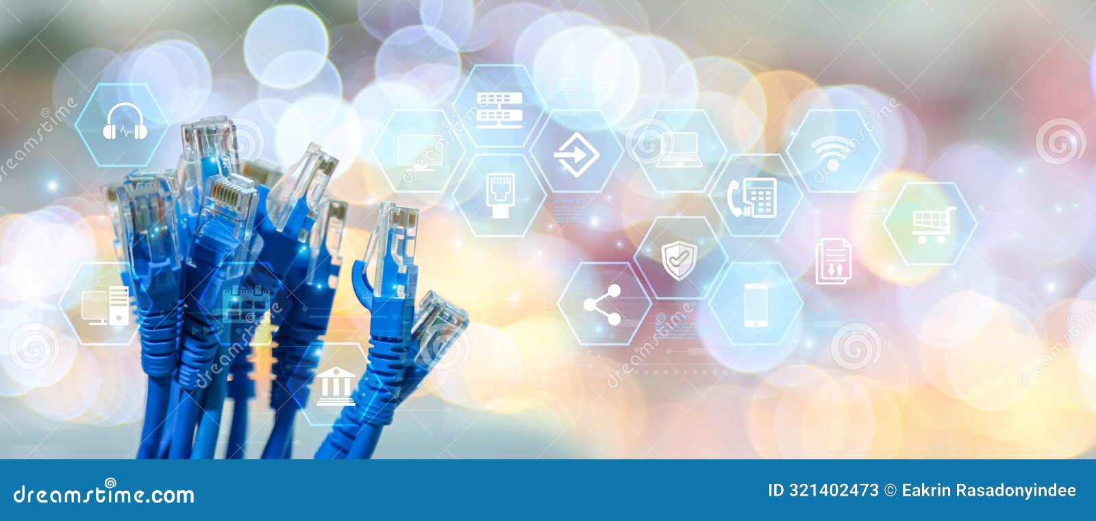 Lots of RJ45 UTP Cat6 LAN Internet Network Cable Fiber Optic and ...