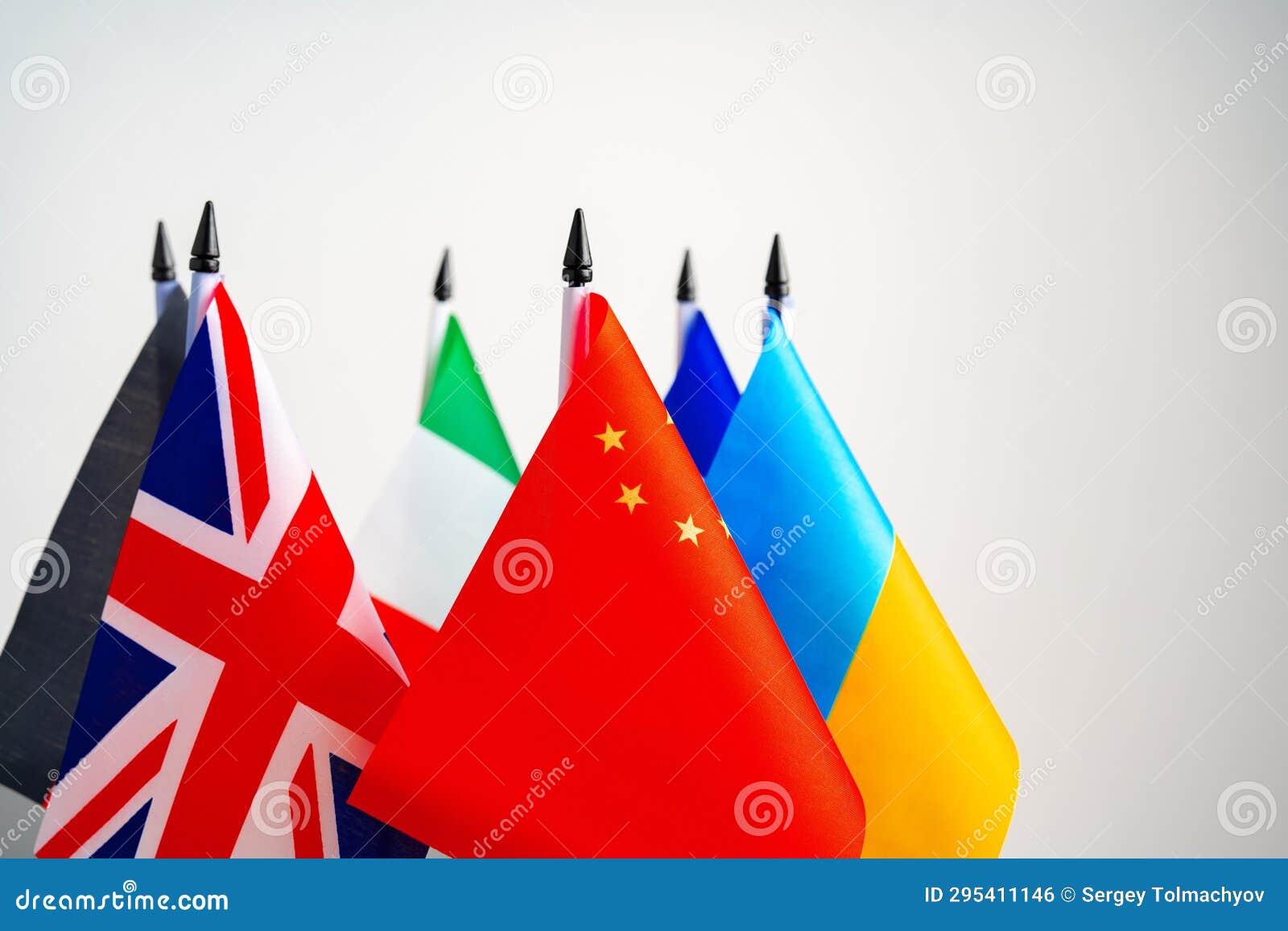 Lots of Small National Flags on Table Stock Photo - Image of support ...