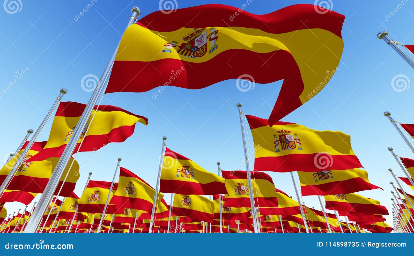 Lots of Spain Flags Fluttering in the Wind Stock Illustration ...
