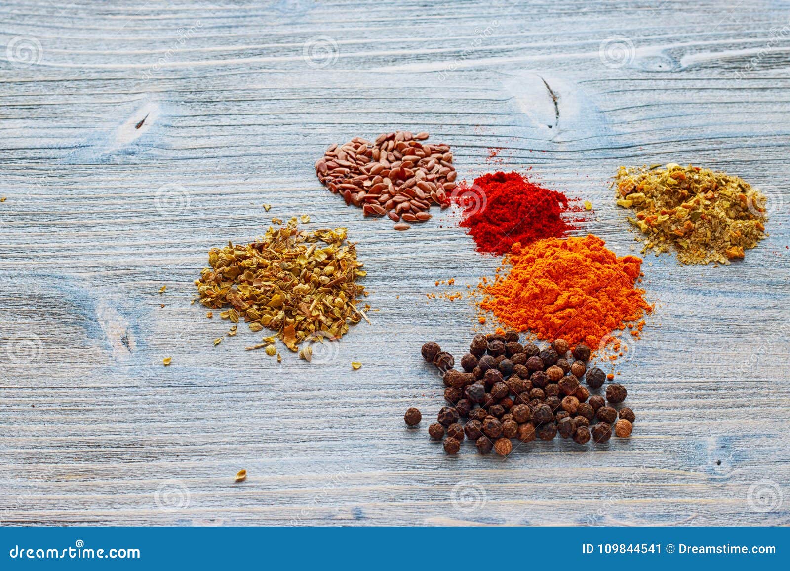 Spices on Rustic Wood Texture at 45 Degree Stock Image - Image of good ...