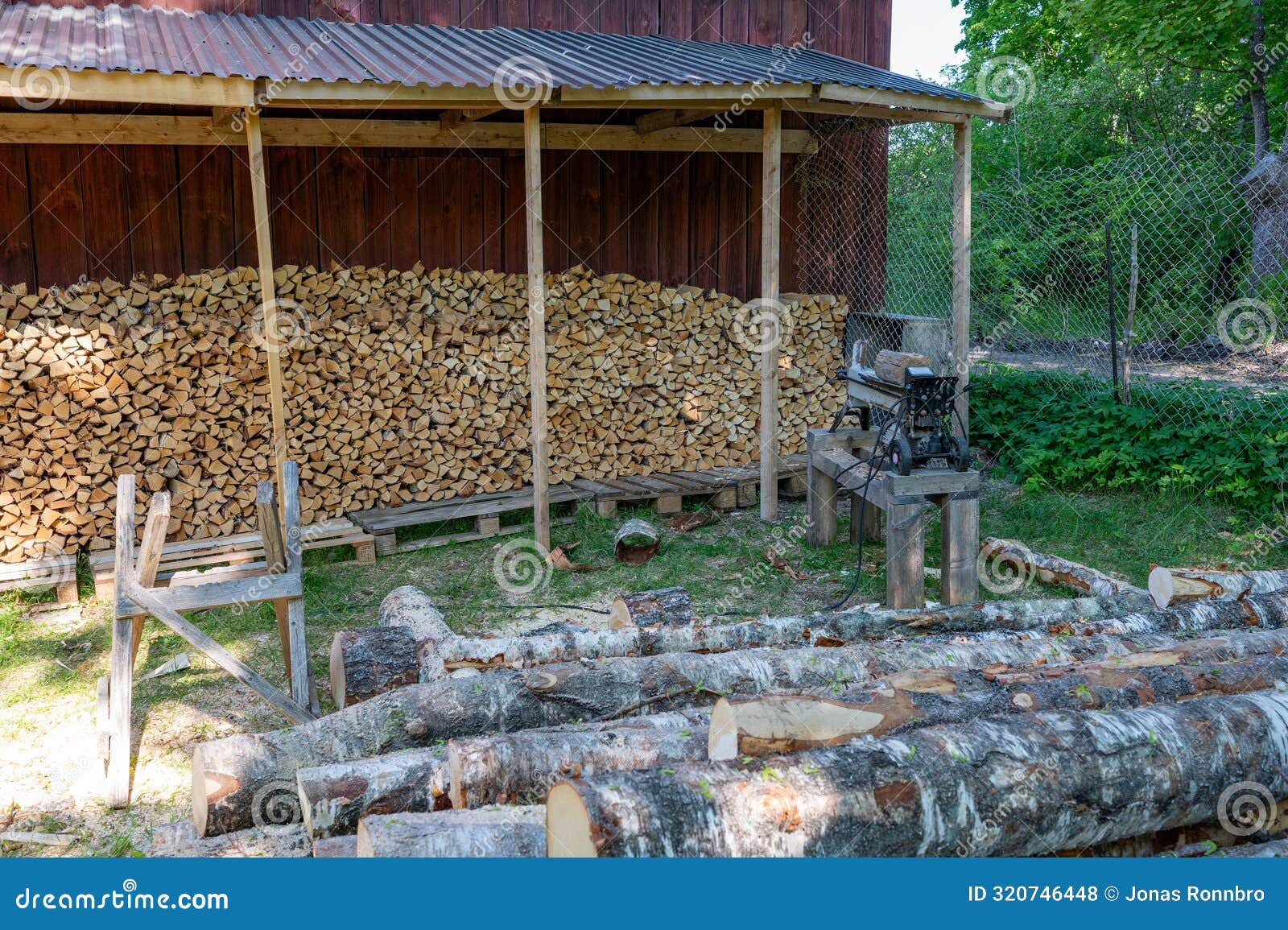 Lots of Stacked Firewood in Swedish Garden Stock Photo - Image of ...