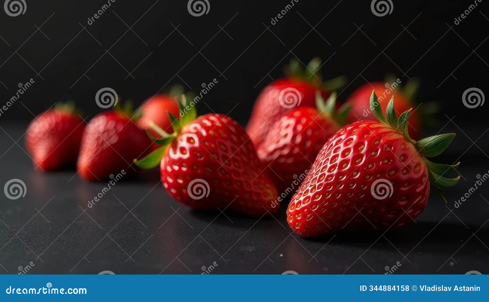 Lots of Strawberries on Black Background Stock Photo - Image of shiny ...