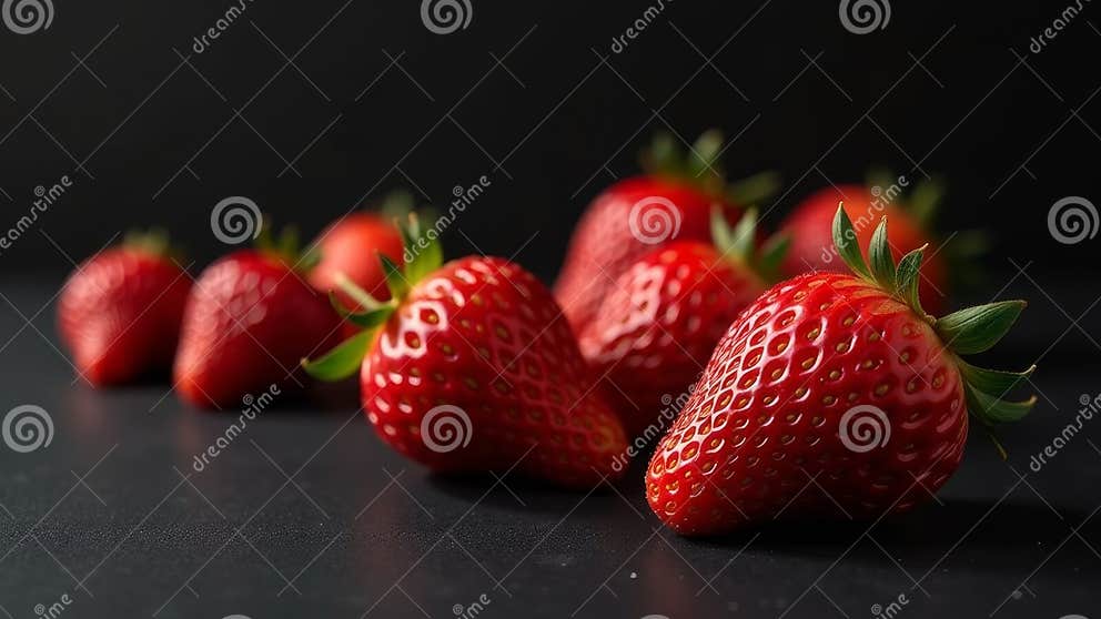 Lots of Strawberries on Black Background Stock Photo - Image of shiny ...