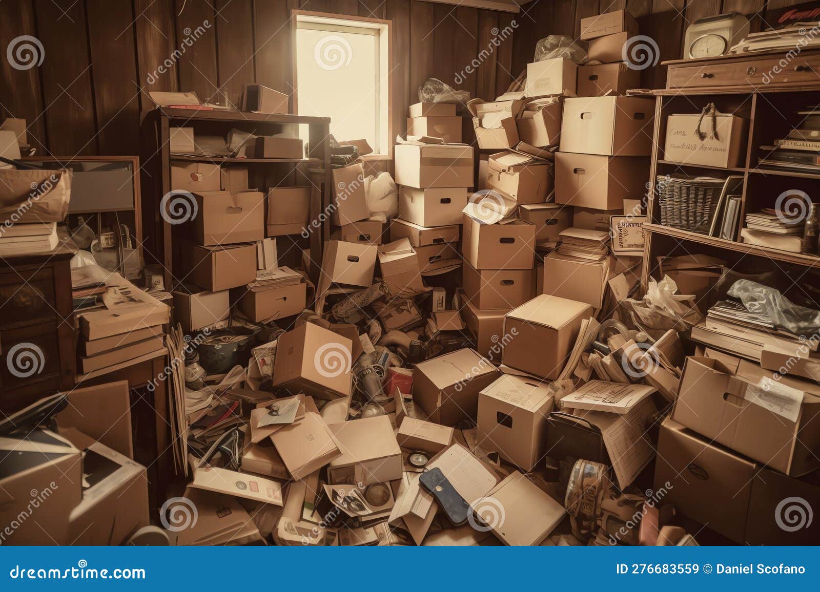 Lots of Stuff Cardboard Boxes Messy Disorganized Storage Pi. Generative ...