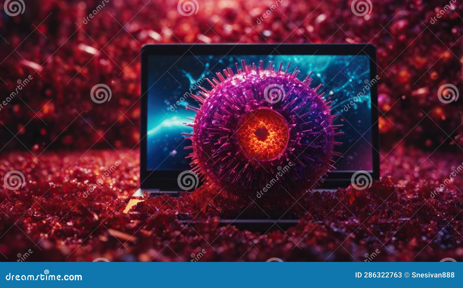 Lots of Symbolic Computer Viruses in Red Cellular Back. Ai Generated ...