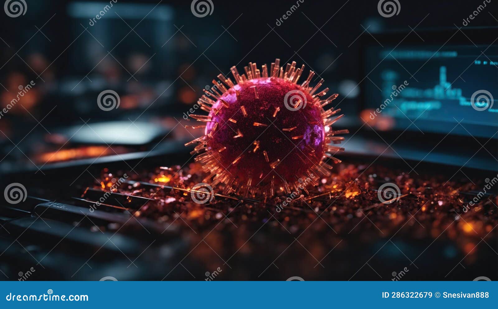 Lots of Symbolic Computer Viruses in Red Cellular Back. Ai Generated ...