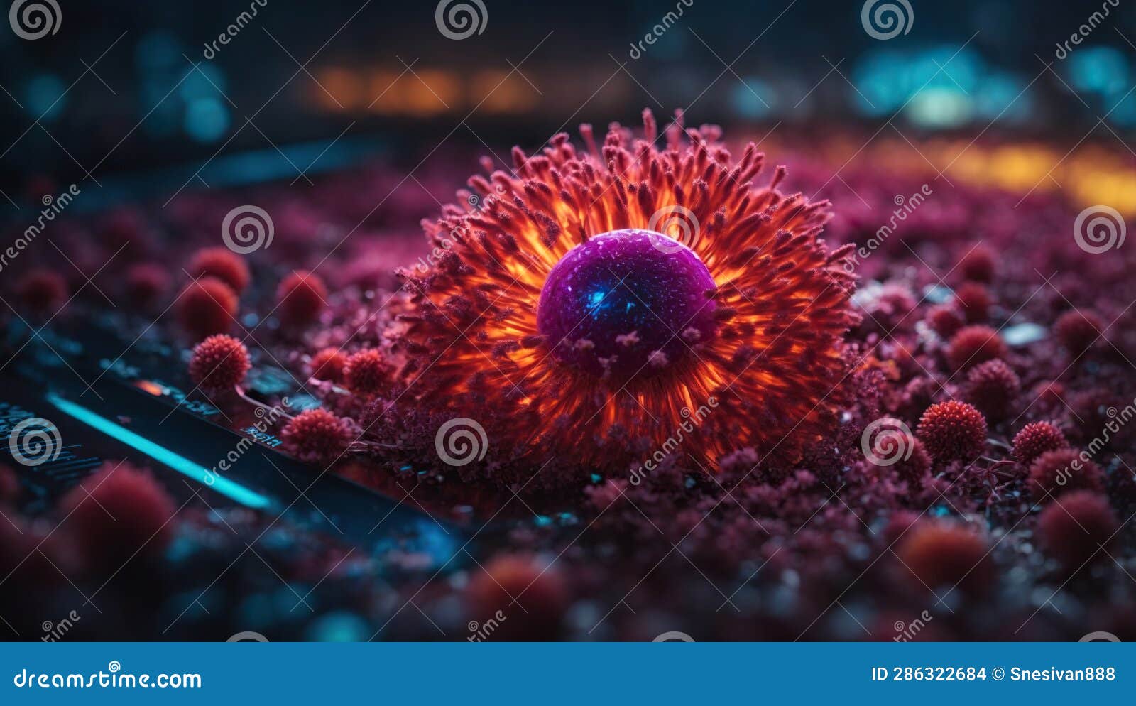 Lots of Symbolic Computer Viruses in Red Cellular Back. Ai Generated ...