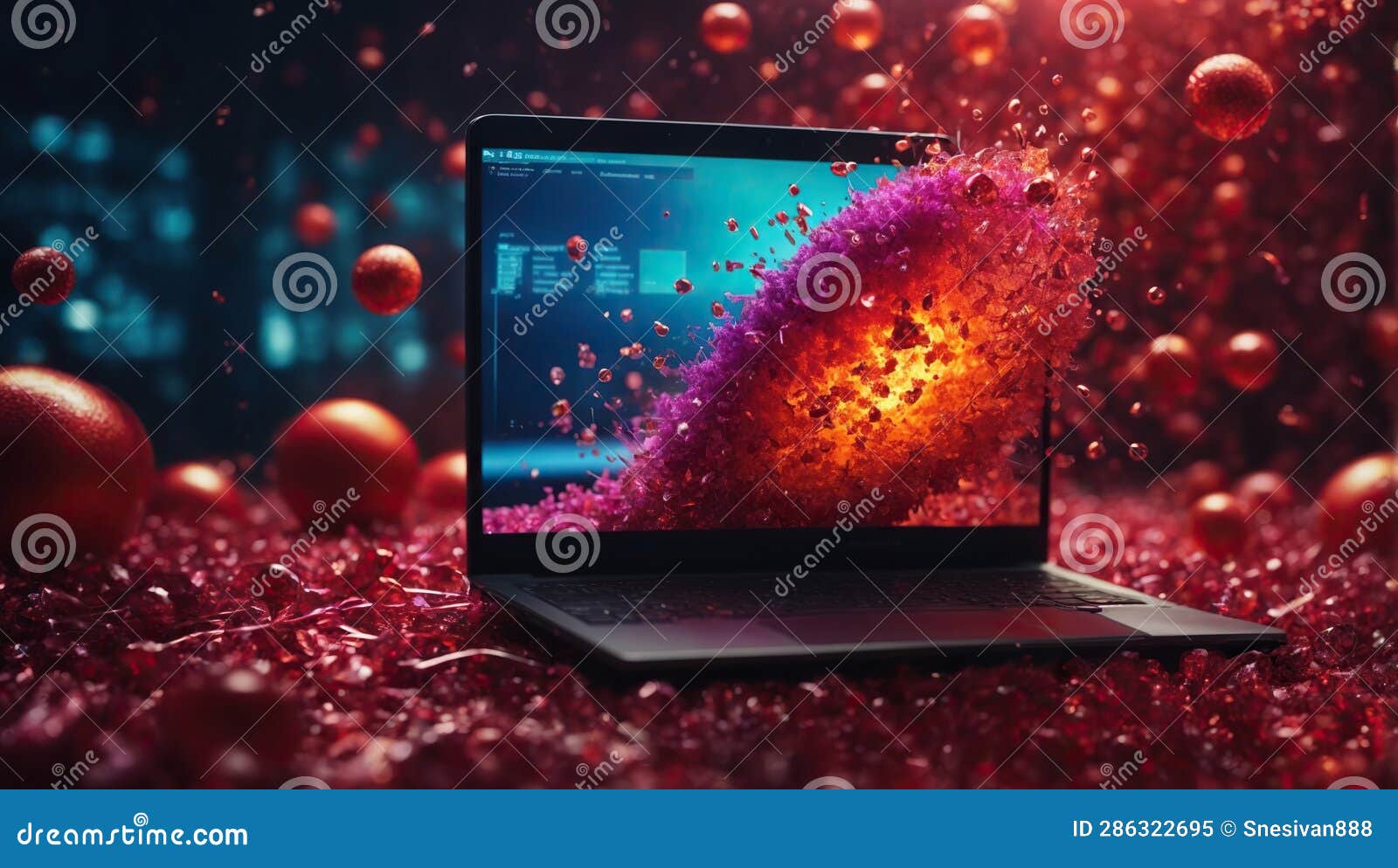 Lots of Symbolic Computer Viruses in Red Cellular Back. Ai Generated ...