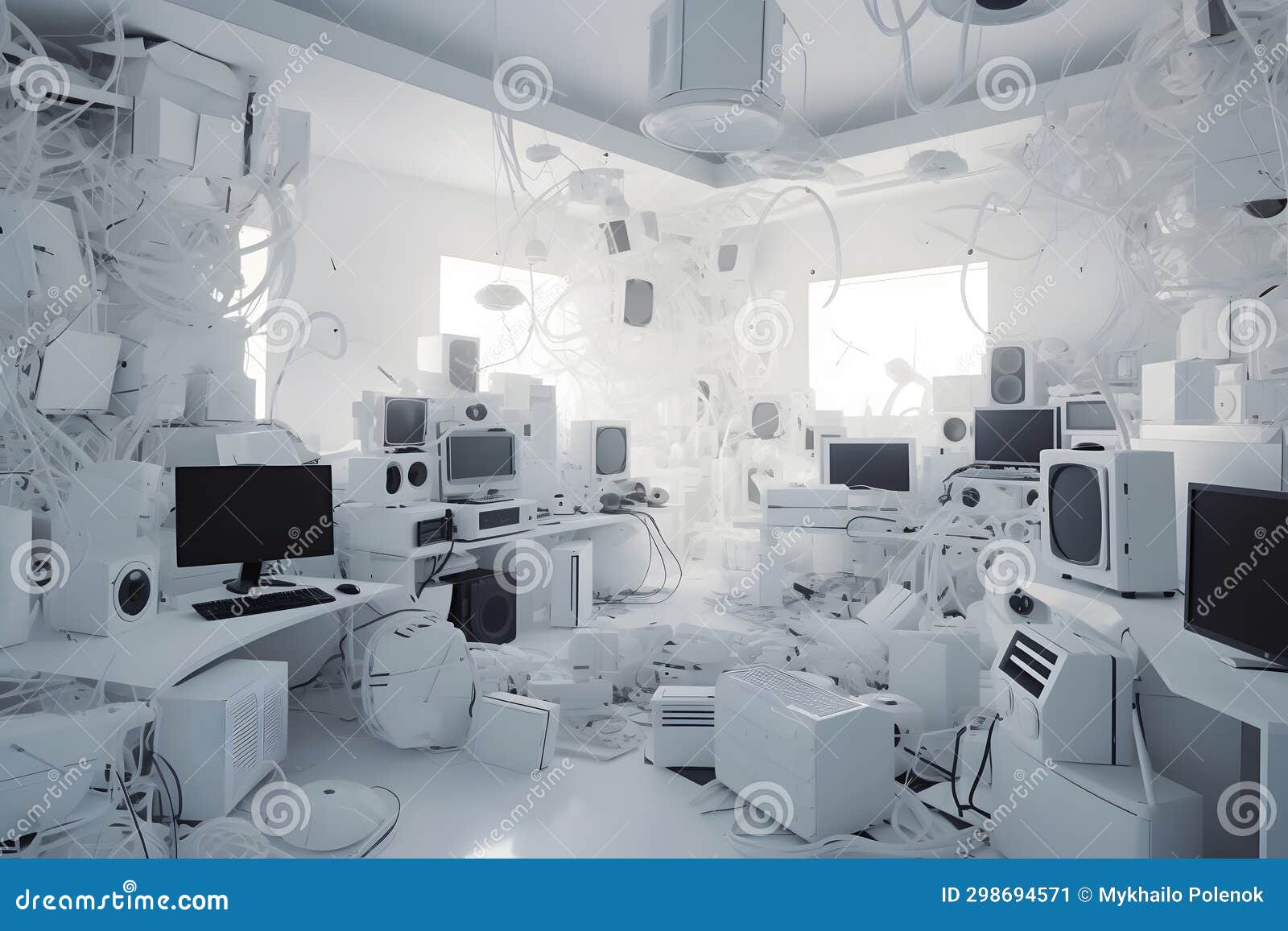 Lots of Tangled Wires in a White Computer Room. Neural Network AI ...