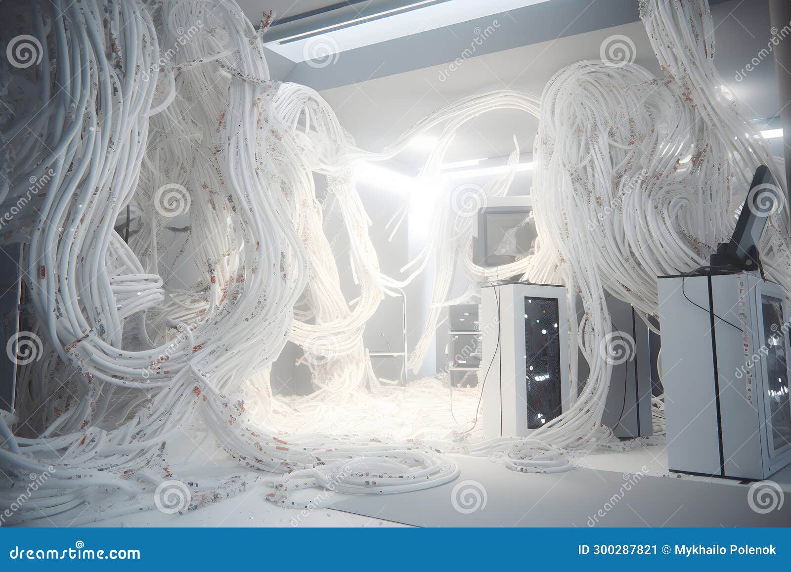 Lots of Tangled Wires in a White Computer Room. Neural Network AI ...