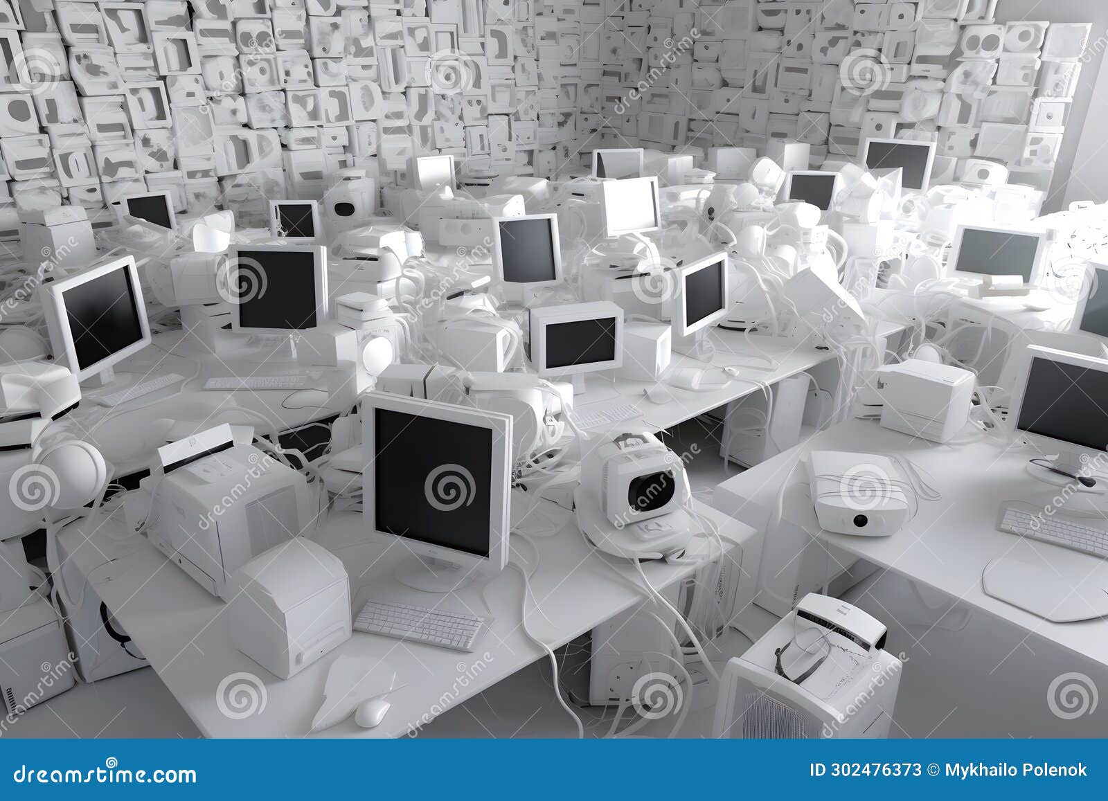 Lots of Tangled Wires in a White Computer Room. Neural Network AI ...