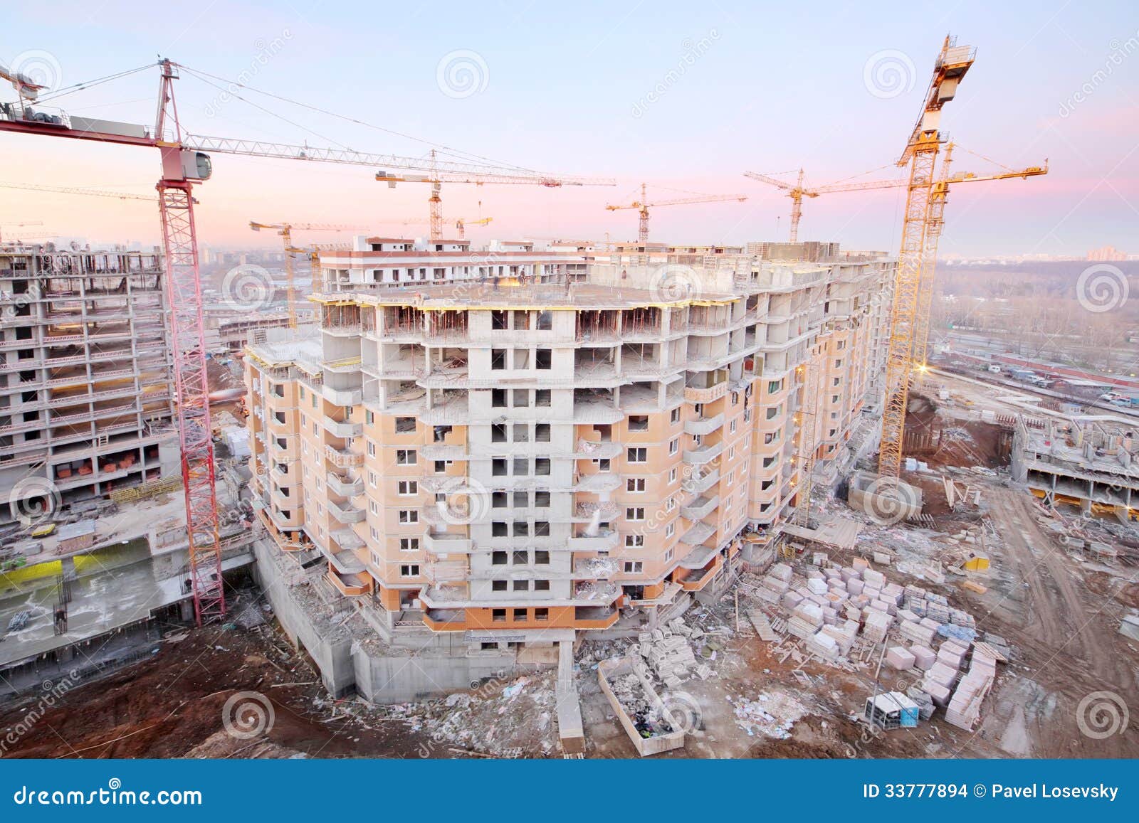 Lots of Tower Cranes Build Large Residential Building Stock Photo ...