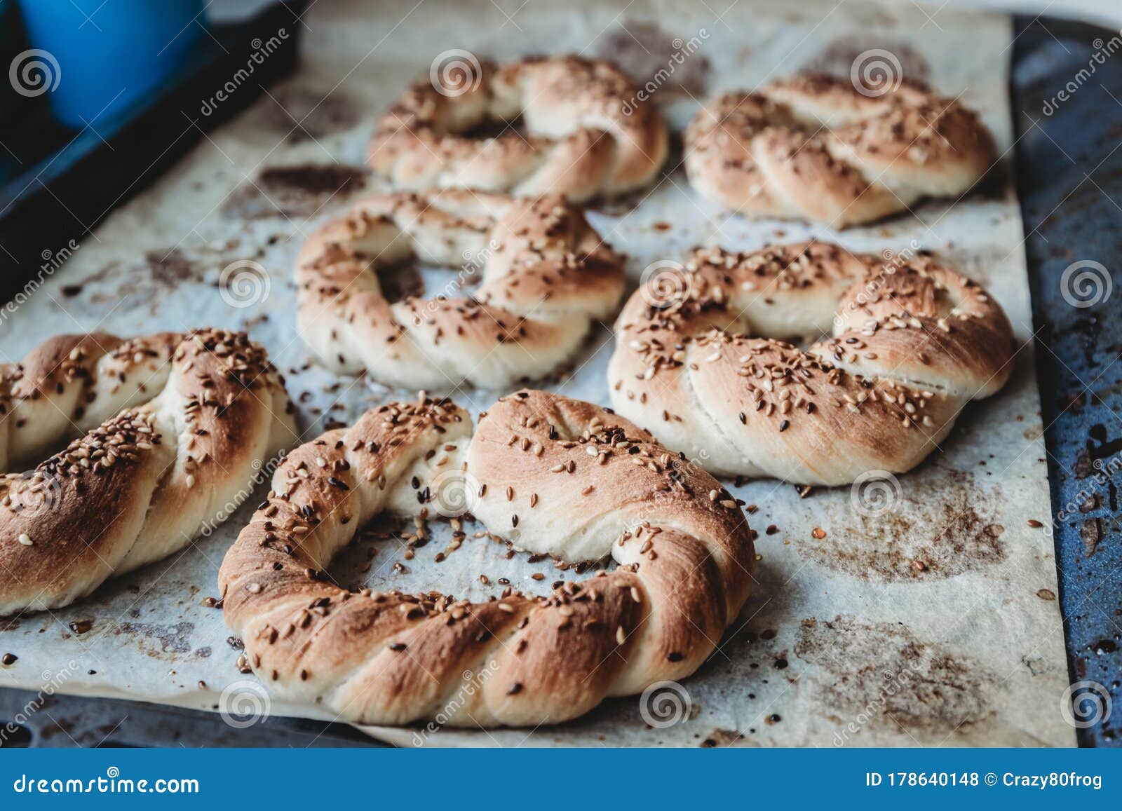 Lots of Turkish Simits Freshly Baked Stock Photo - Image of heap ...