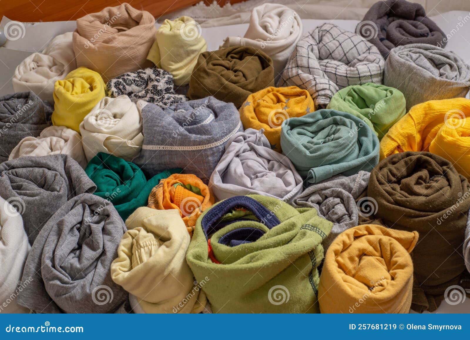 Lots of Twisted Clothes. Vertical Storage of Things According To the ...