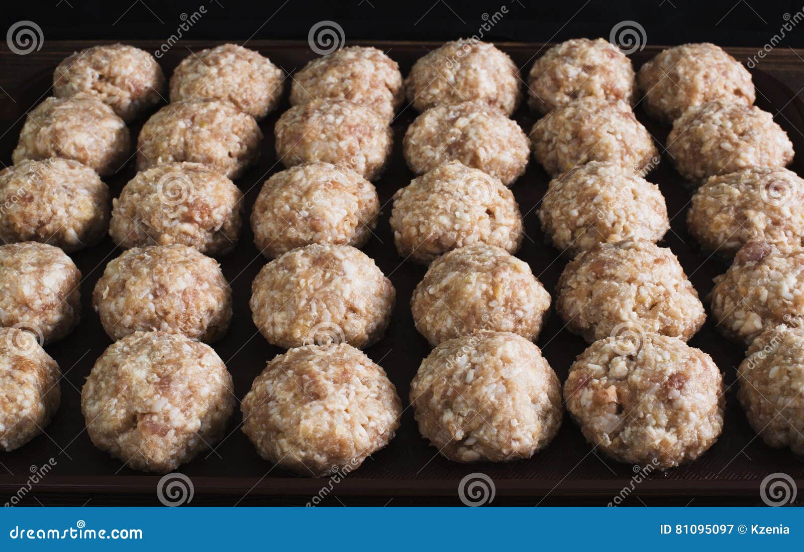 Lots Uncooked Meatballs on Dark Tray Stock Image - Image of ingredient ...