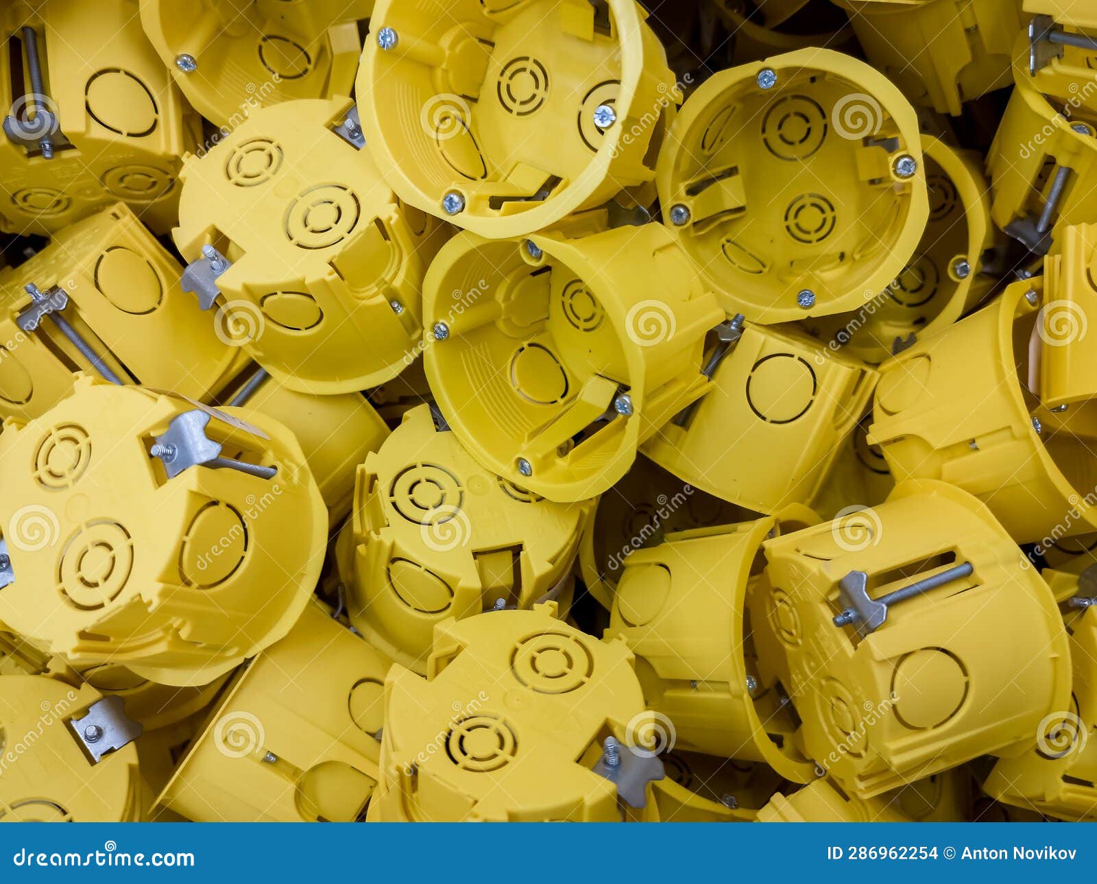 Lots of Yellow Outlet Boxes. Abstract Background Stock Photo - Image of ...