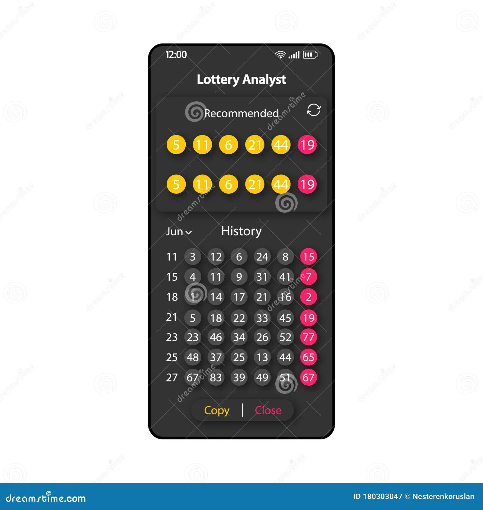 Lottery Analytics Smartphone Interface Vector Template. Mobile App Page ...
