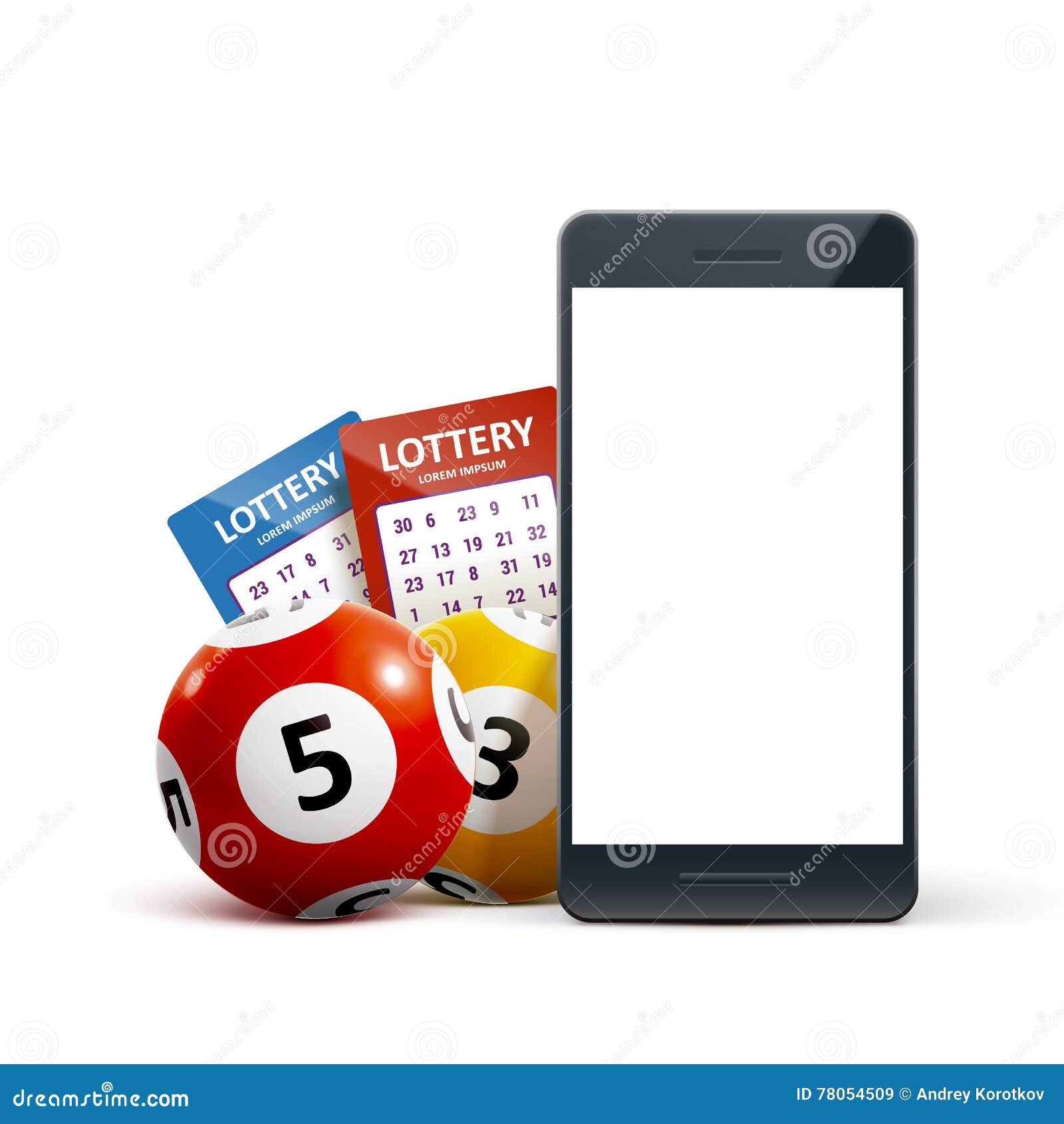 Lottery 3d Icon Balls Ticket Phone on White Vector Stock Vector ...