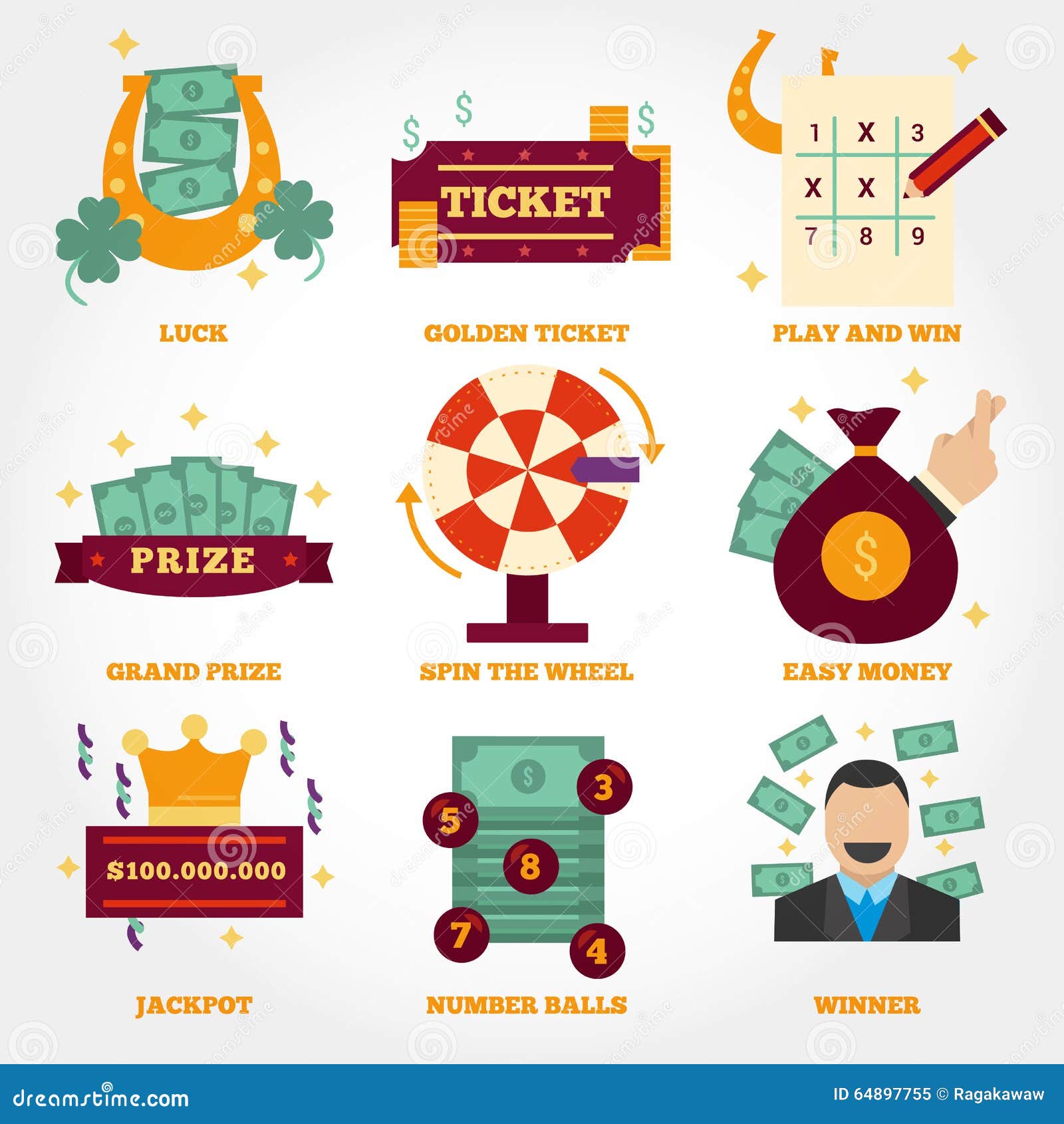 Lottery Flat Design Icon Collection Stock Vector - Illustration of ...