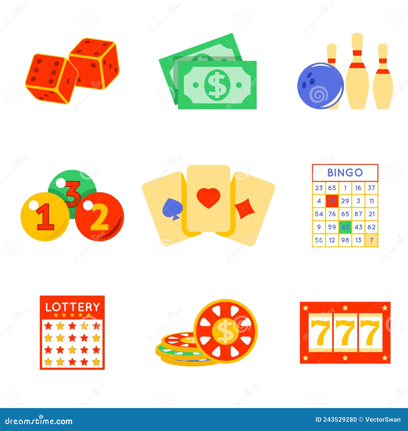 Lottery flat icon set stock vector. Illustration of background - 243529280