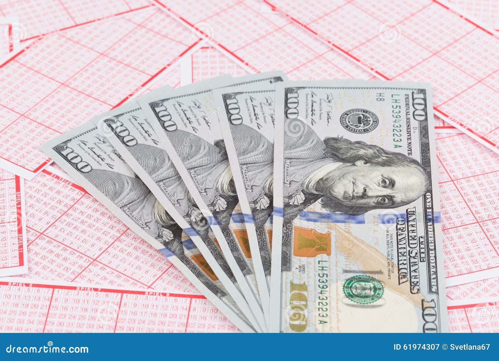 Lottery Ticket with Dollar Bank Note Stock Image - Image of coupon ...