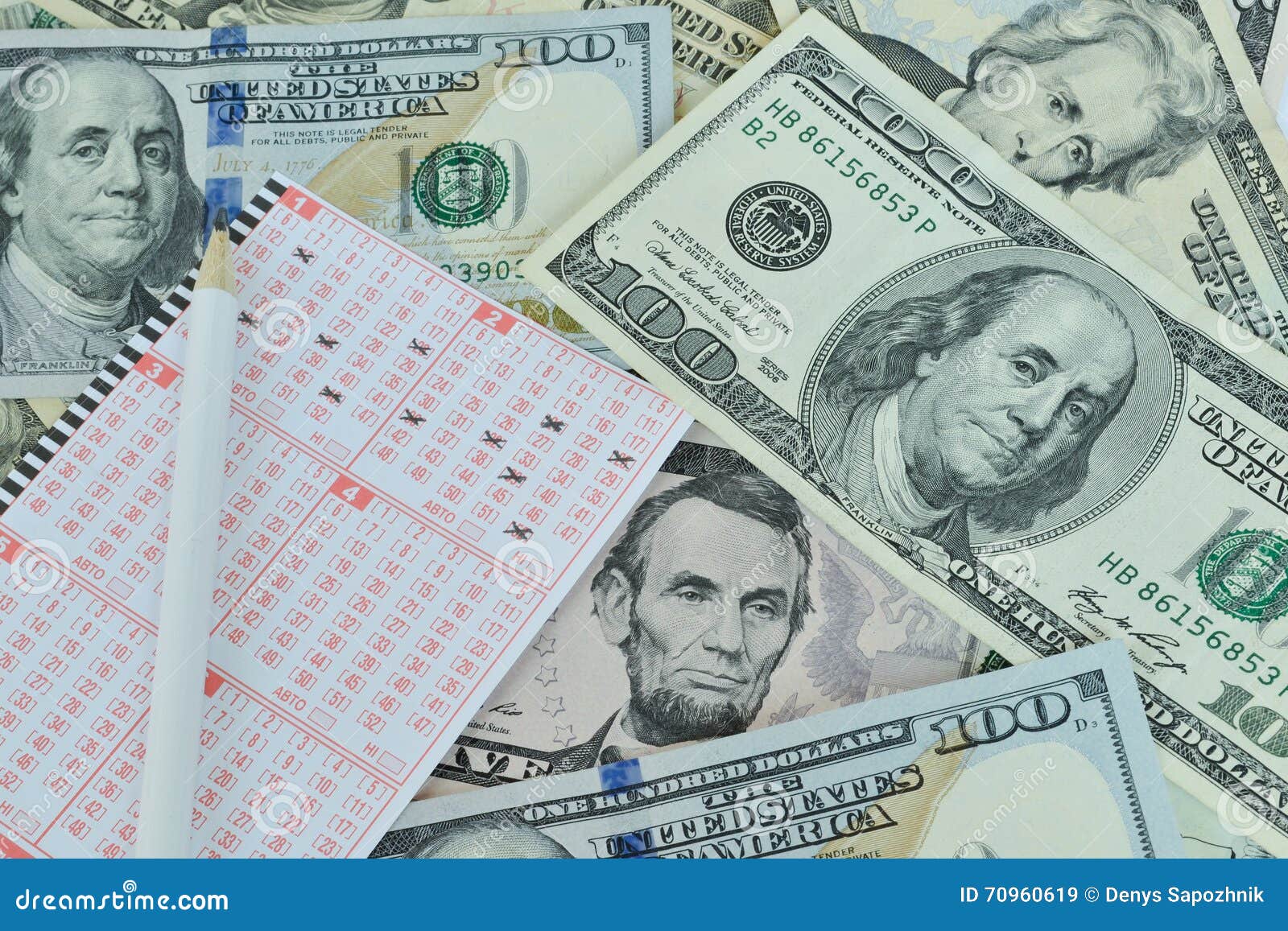 Lottery Ticket and Pencil on Dollar Background Stock Image - Image of ...