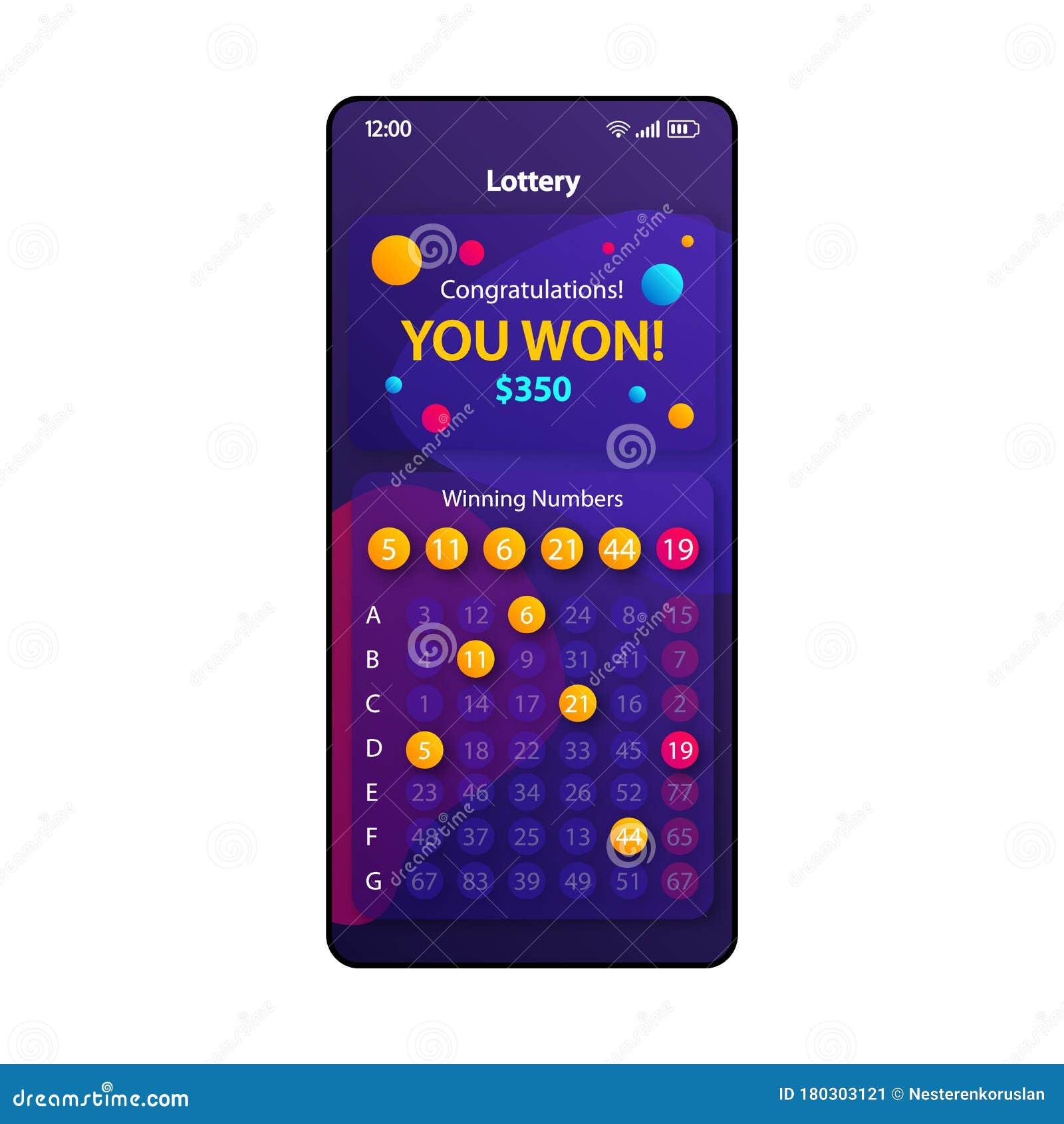 Lottery Victory Smartphone Interface Vector Template. Mobile App Page ...