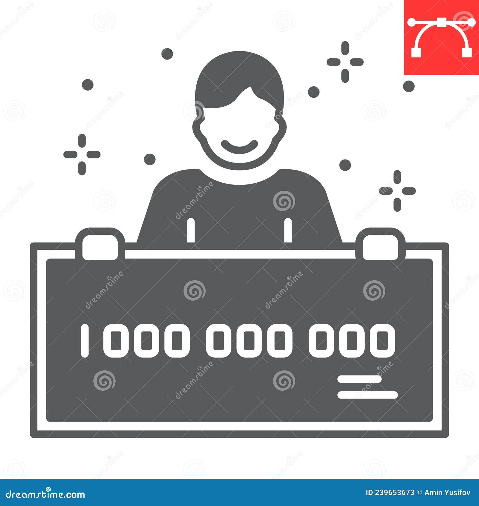 Lottery winner glyph icon stock vector. Illustration of cheque - 239653673