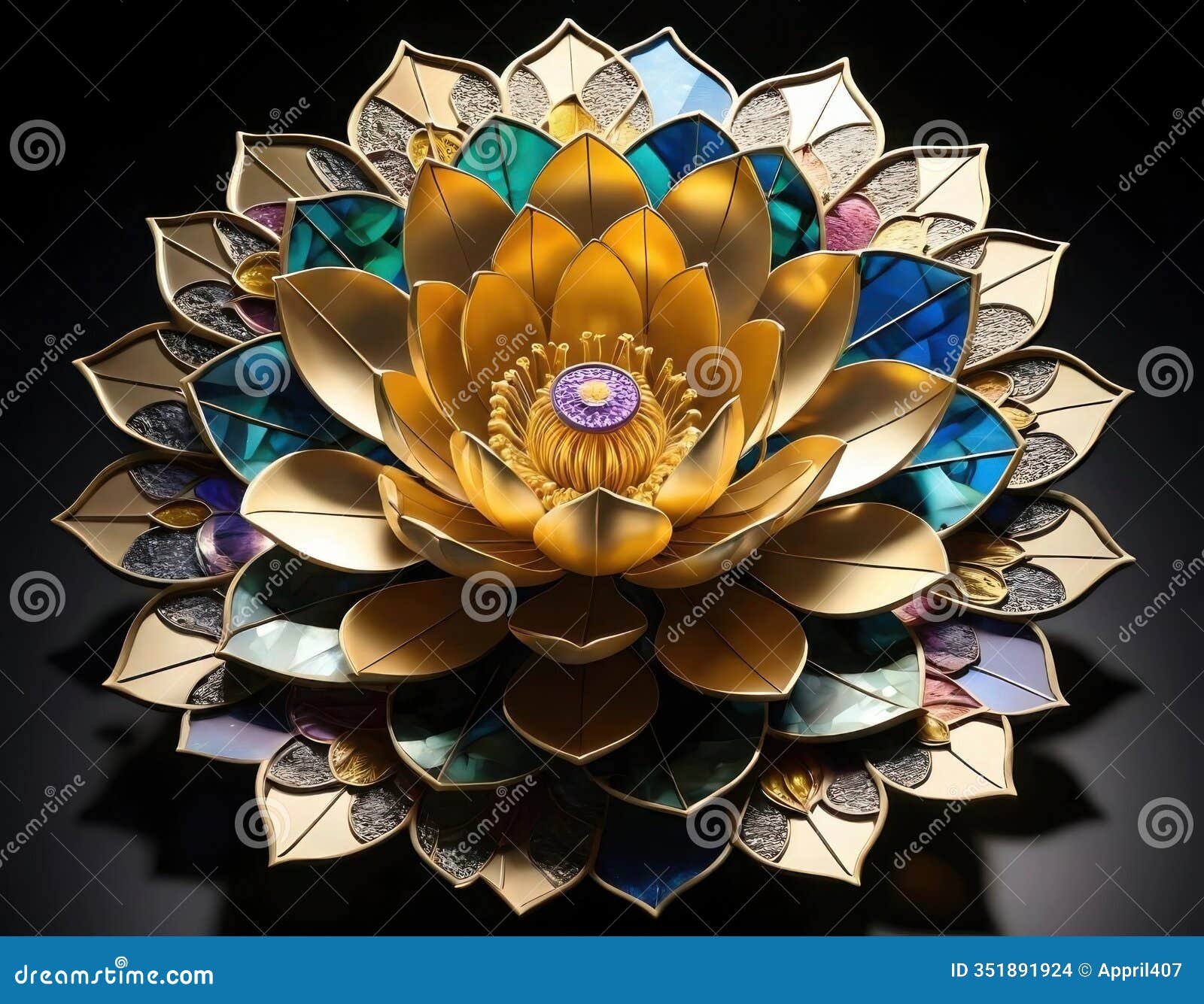 Golden Lotus in Radiant 3D Stained Glass Display by AI Generated Stock ...