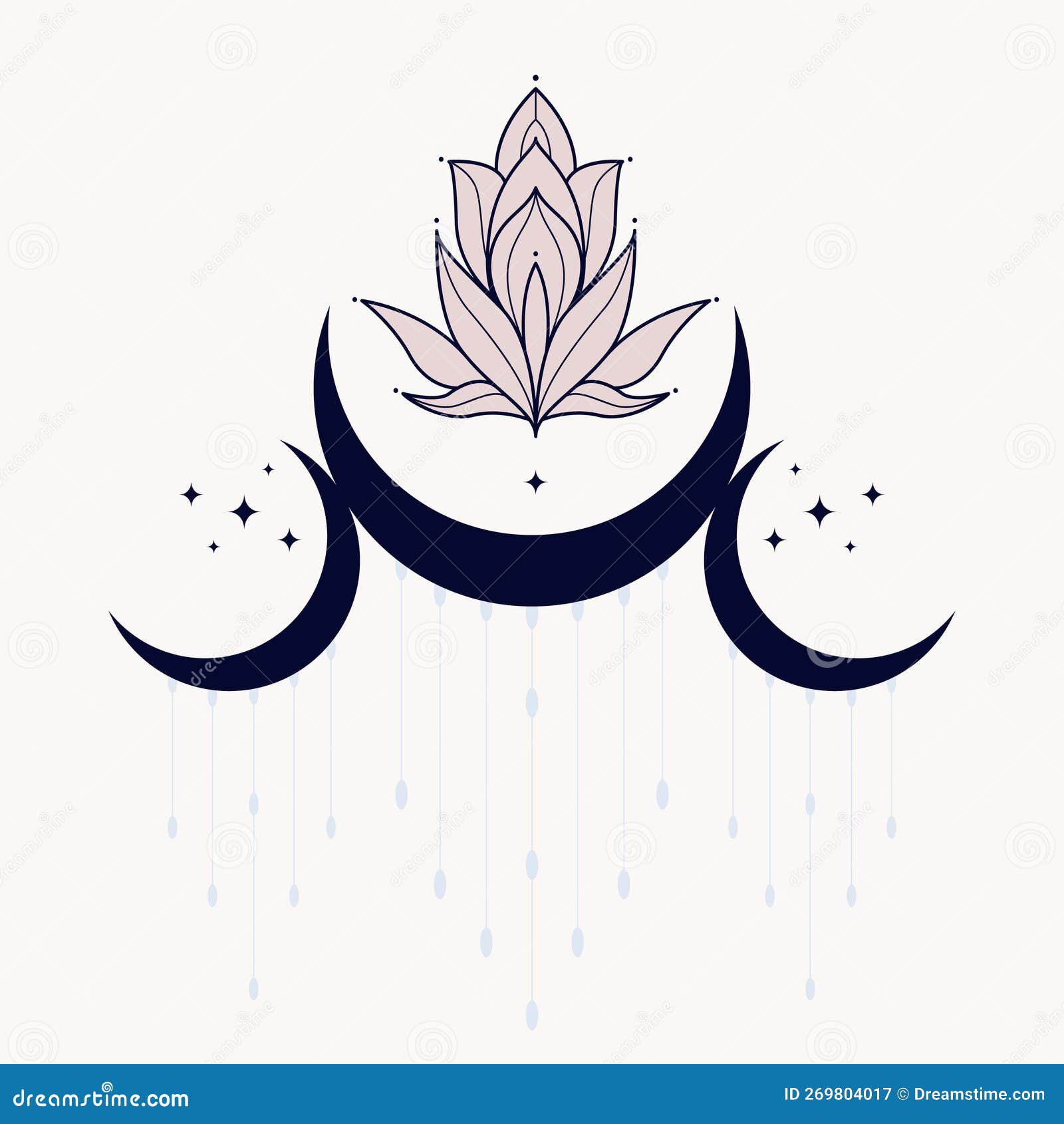Lotus Crescent Moon, Mystical Lotus Flower And Moon Phases, Sacred ...