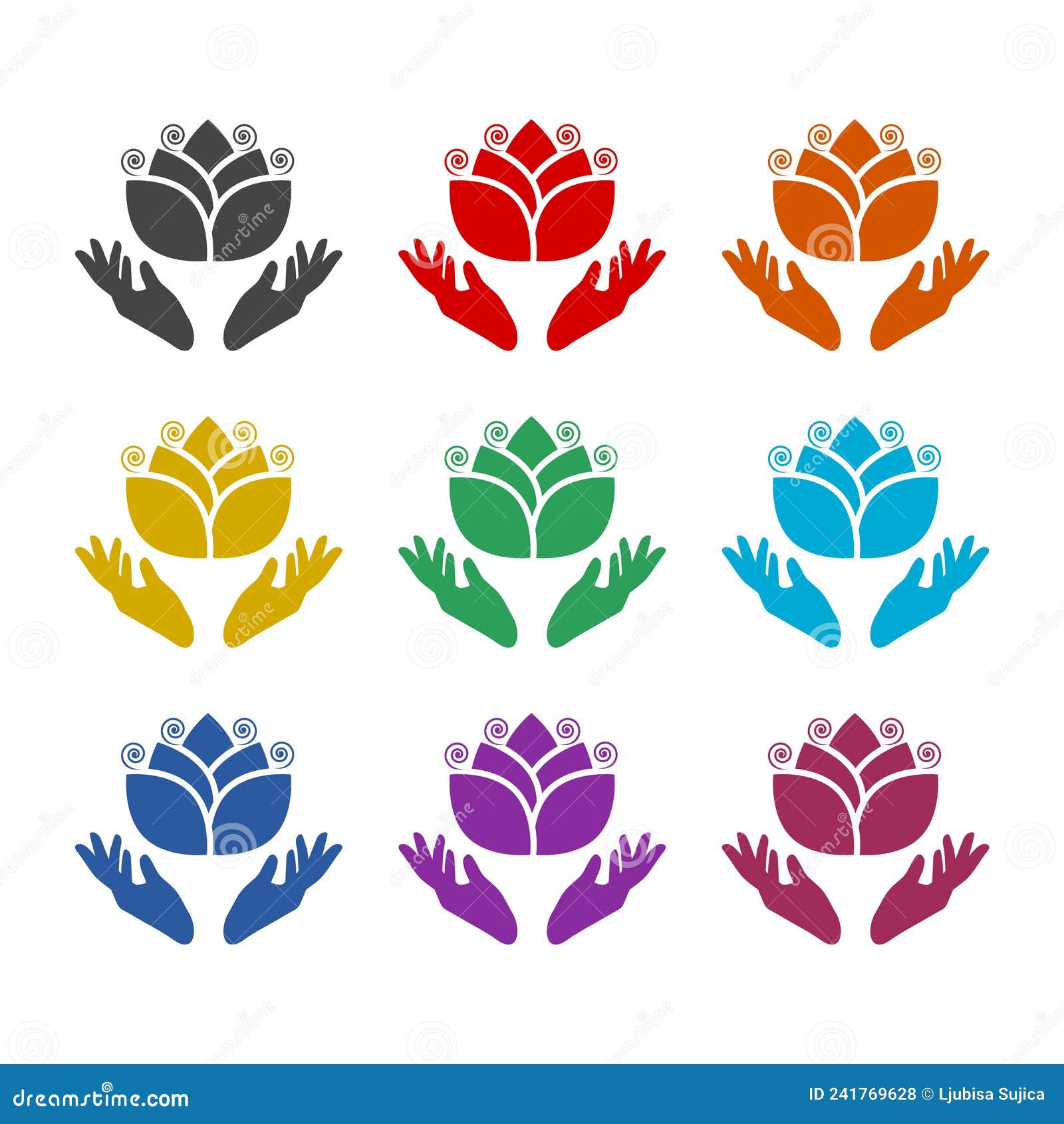 Lotus in Der Hand Symbol Oder Logo Farbe Satz Vektor Abbildung ...