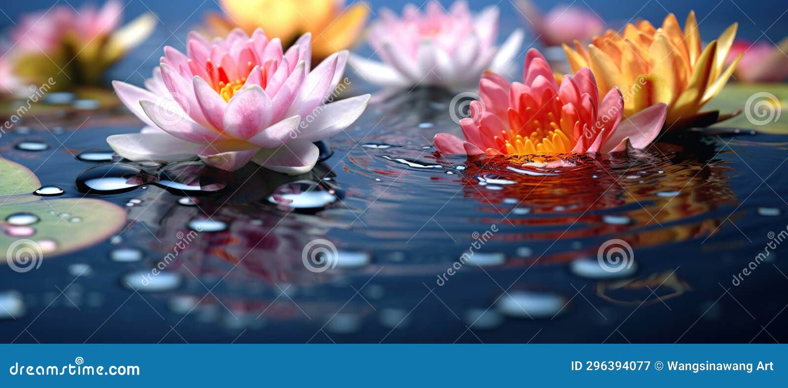 Lotus Flower Blooming in the Pond with Reflection on Water Surface ...