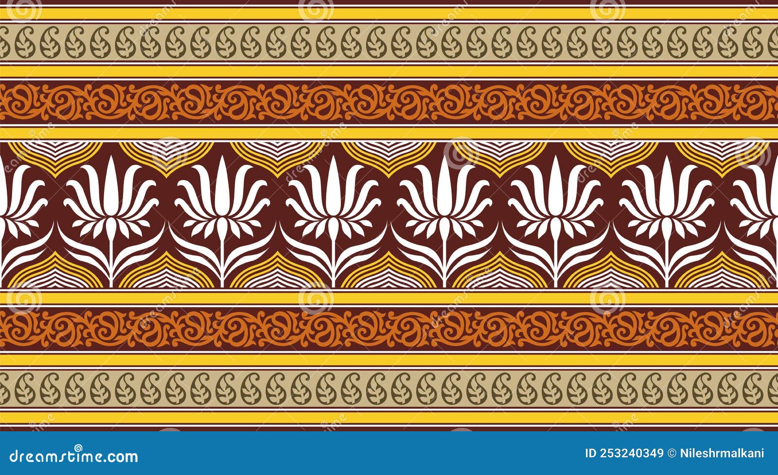 Lotus Flower Border with Paisley Design Element Stock Vector ...