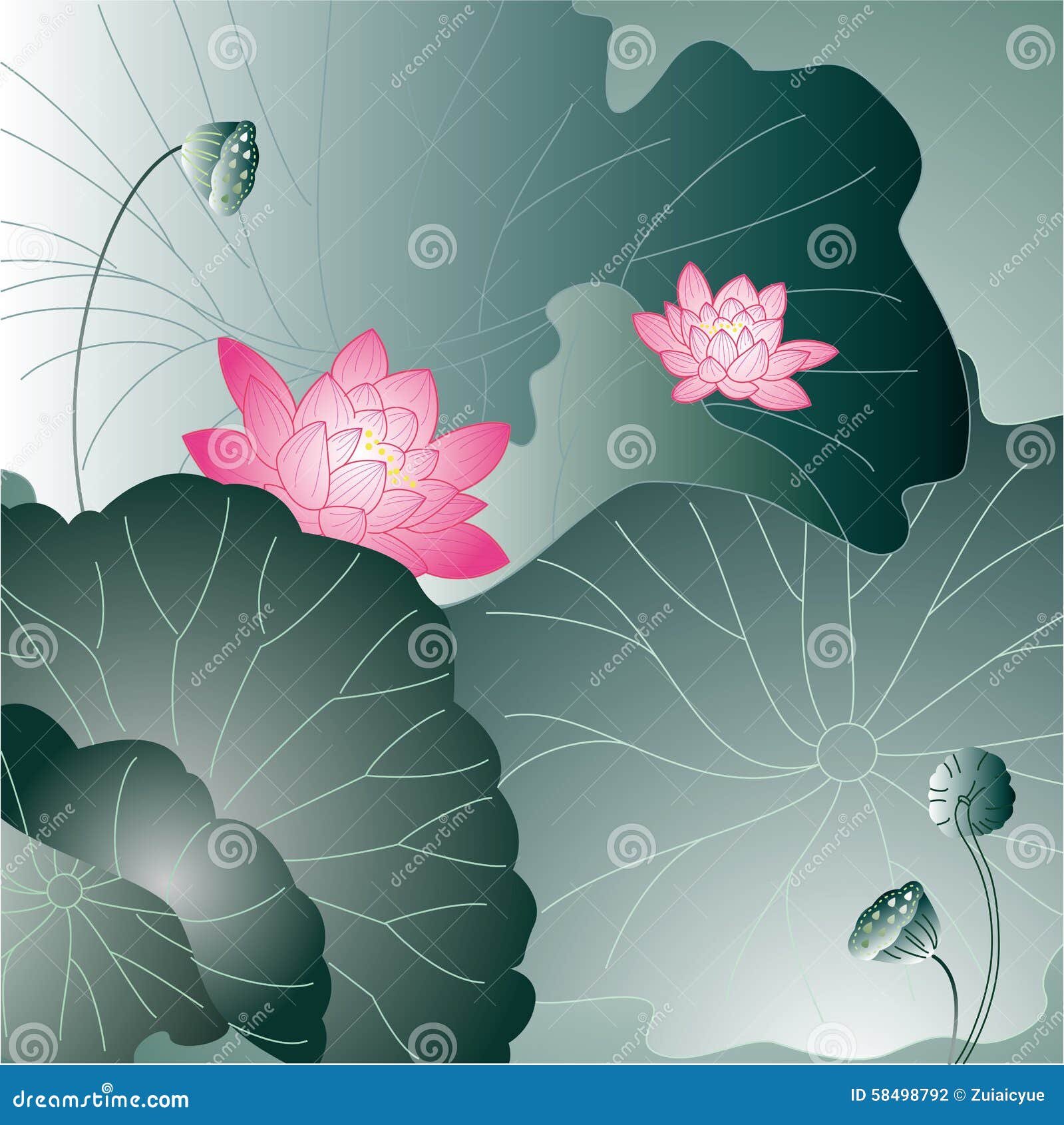 Lotus flower card stock vector. Illustration of wave - 58498792