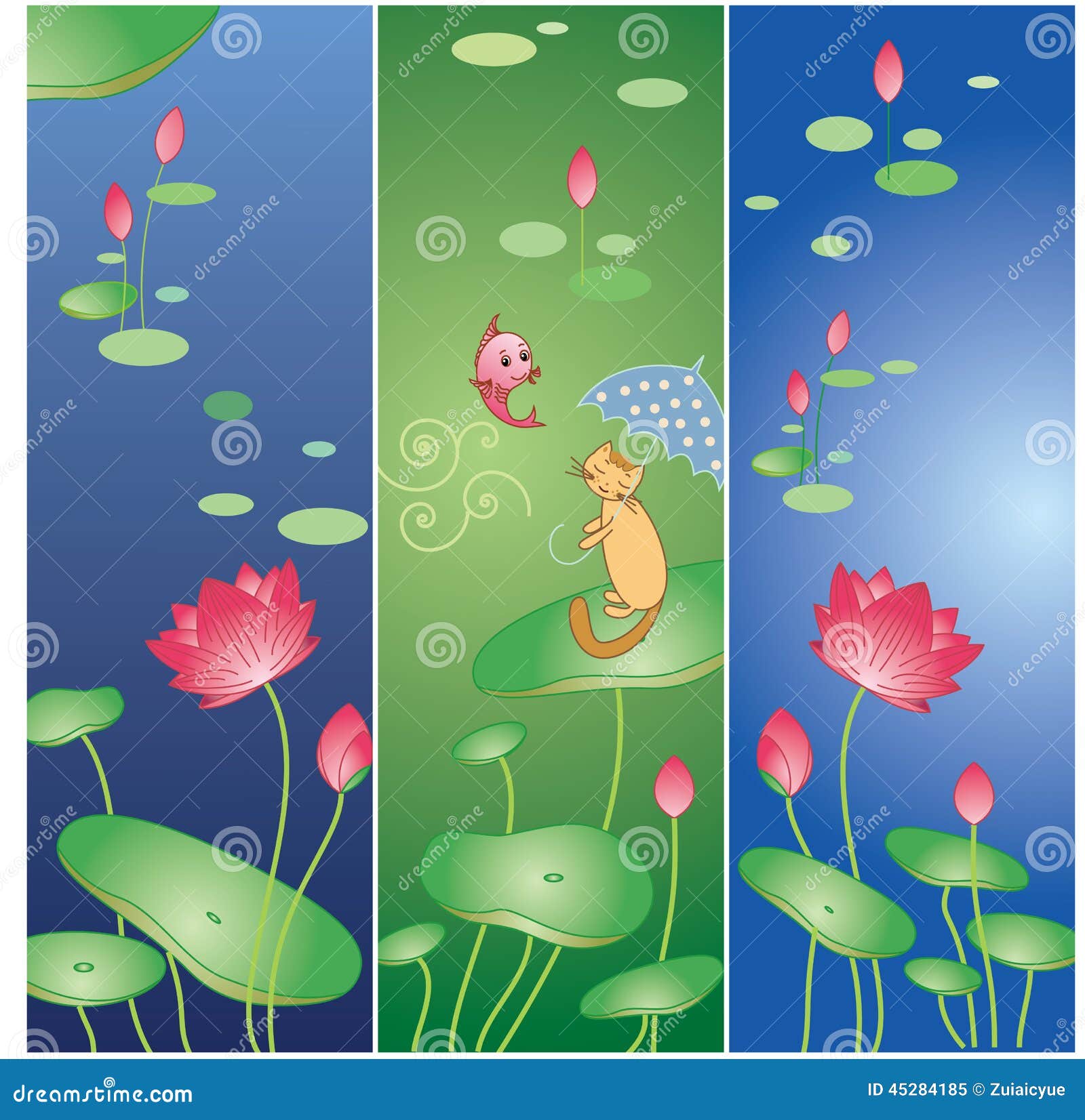 Lotus flower and cat stock vector. Illustration of outline - 45284185
