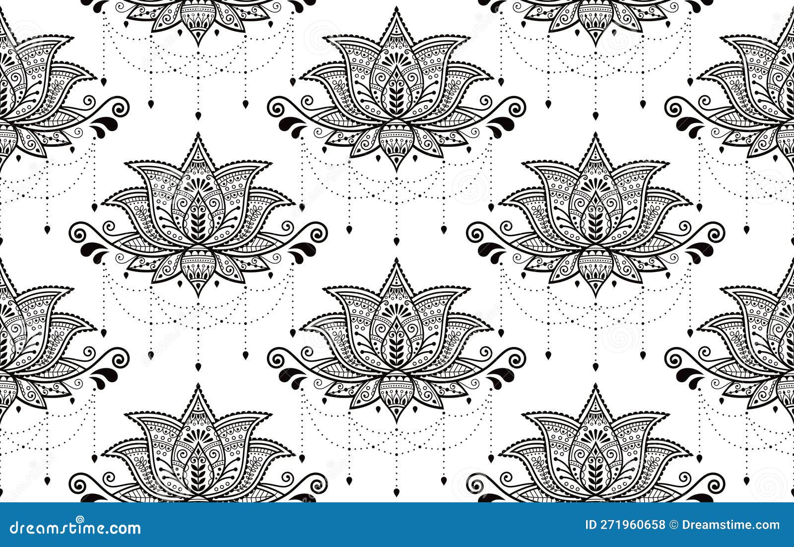 Indian Lotus Flower Vector Seamless Pattern, Mehndi Henna Tattoo Style ...