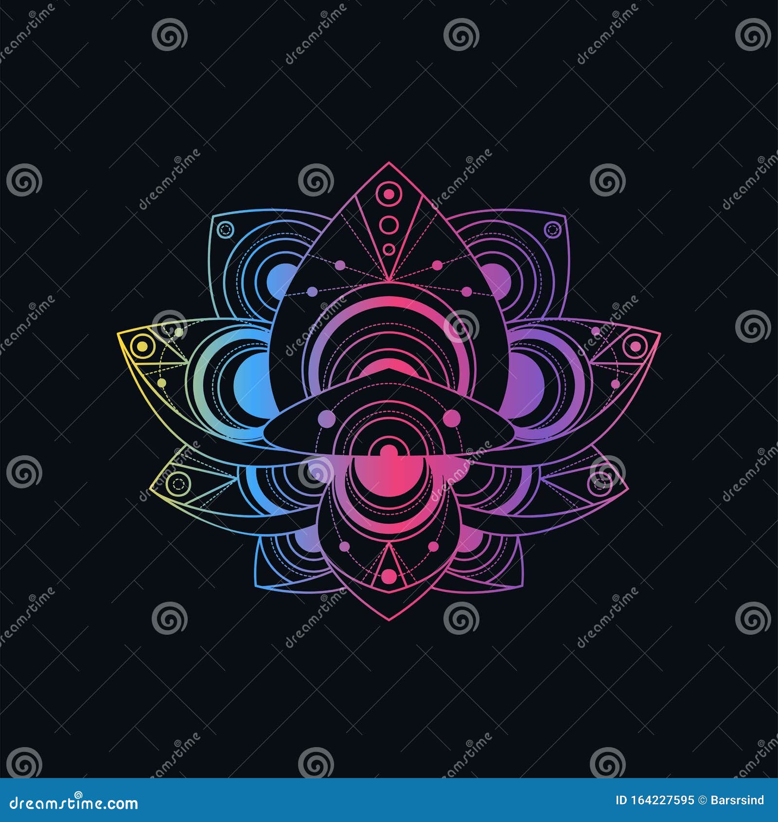 Lotus Flower with Geometric Pattern Vector Linear Illustration Stock ...