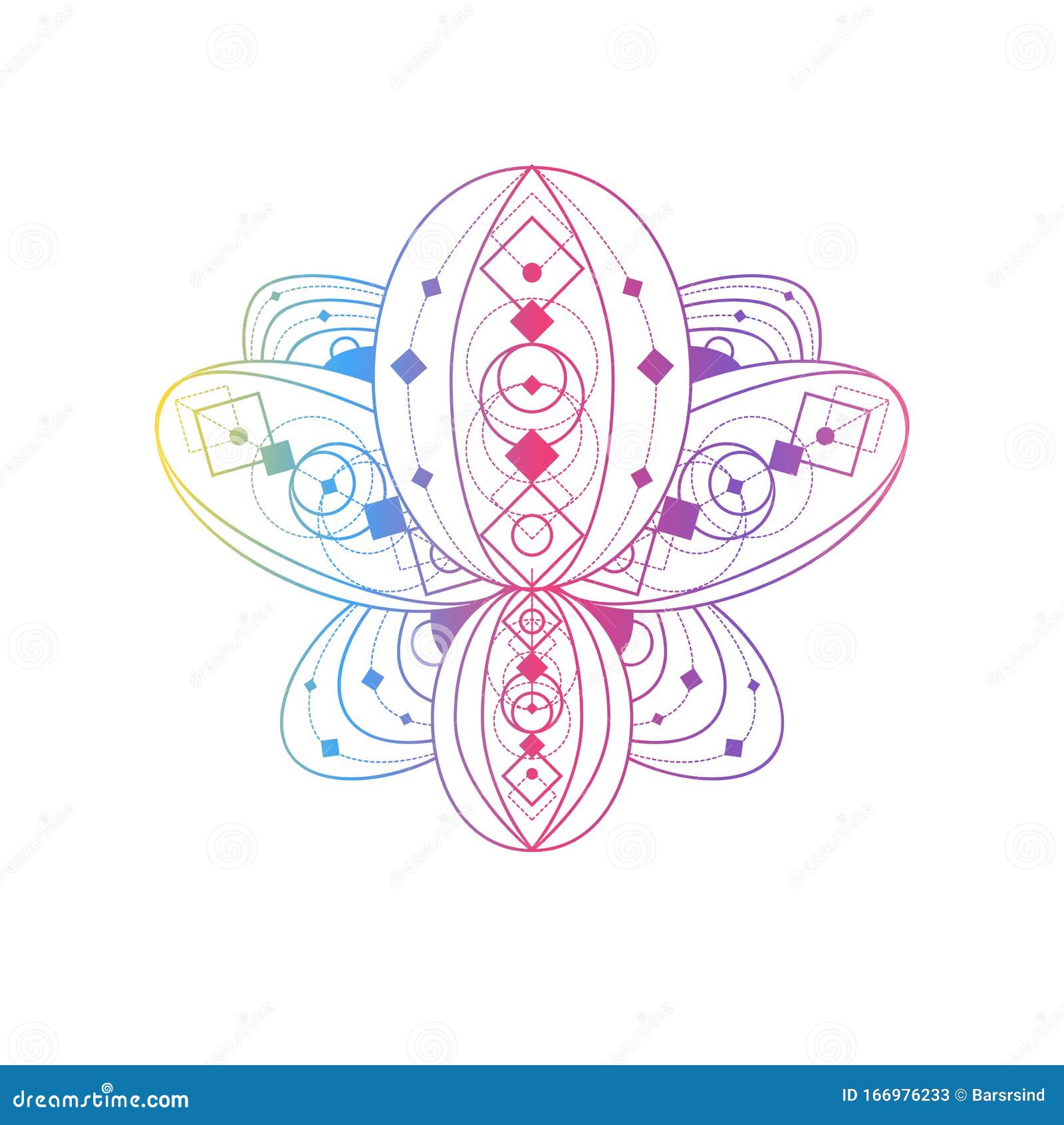 Lotus Flower with Geometric Pattern Vector Linear Illustration Stock ...
