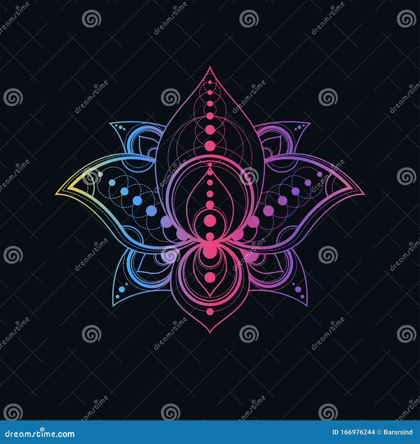 Lotus Flower with Geometric Pattern Vector Linear Illustration Stock ...