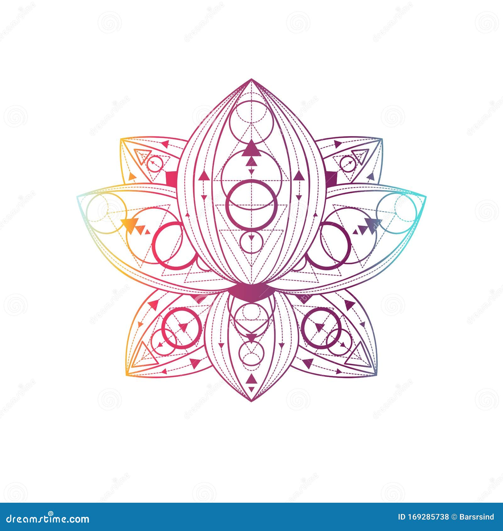 Lotus Flower with Geometric Pattern Vector Linear Illustration Stock ...