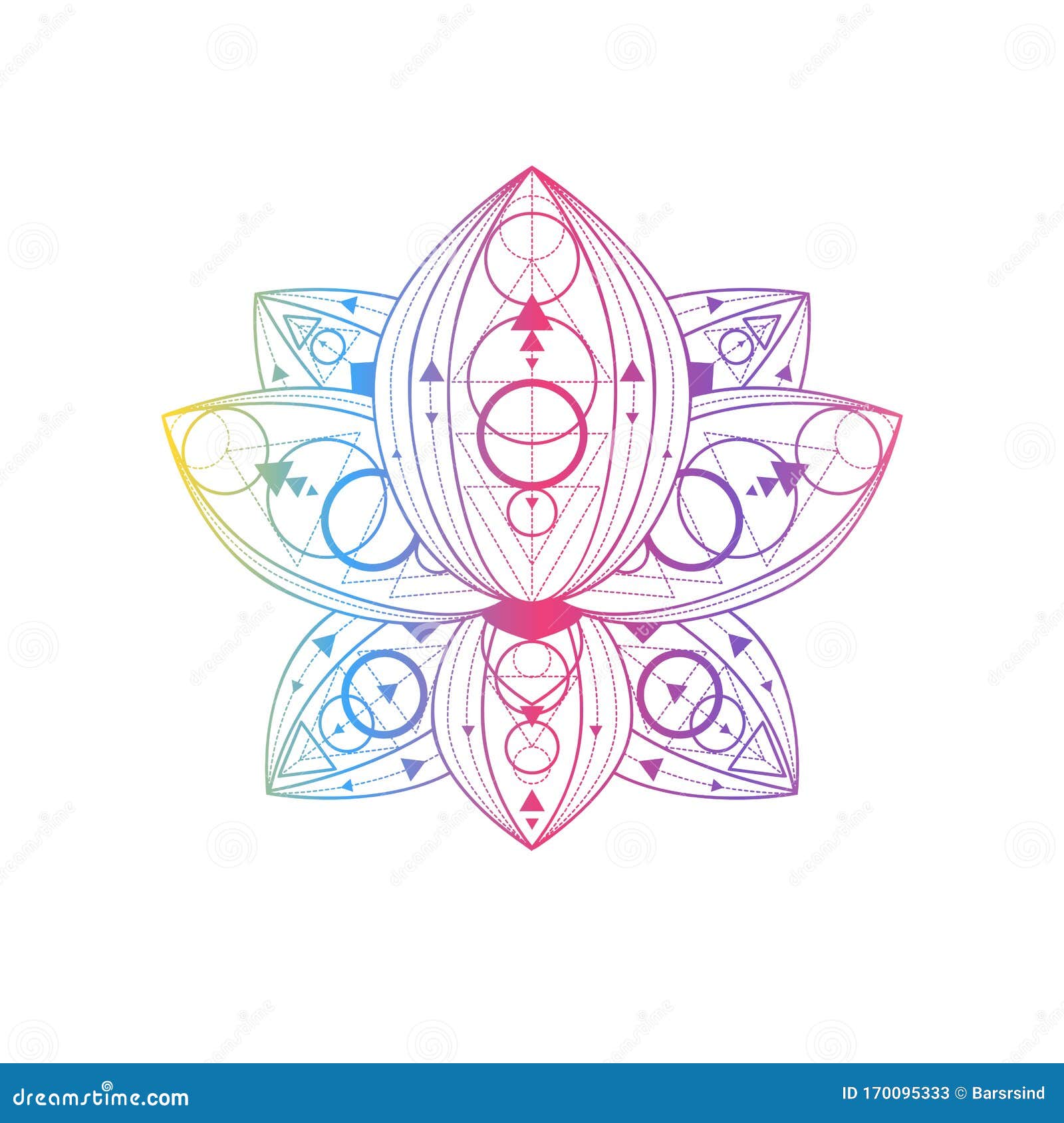 Lotus Flower with Geometric Pattern Vector Linear Illustration Stock ...