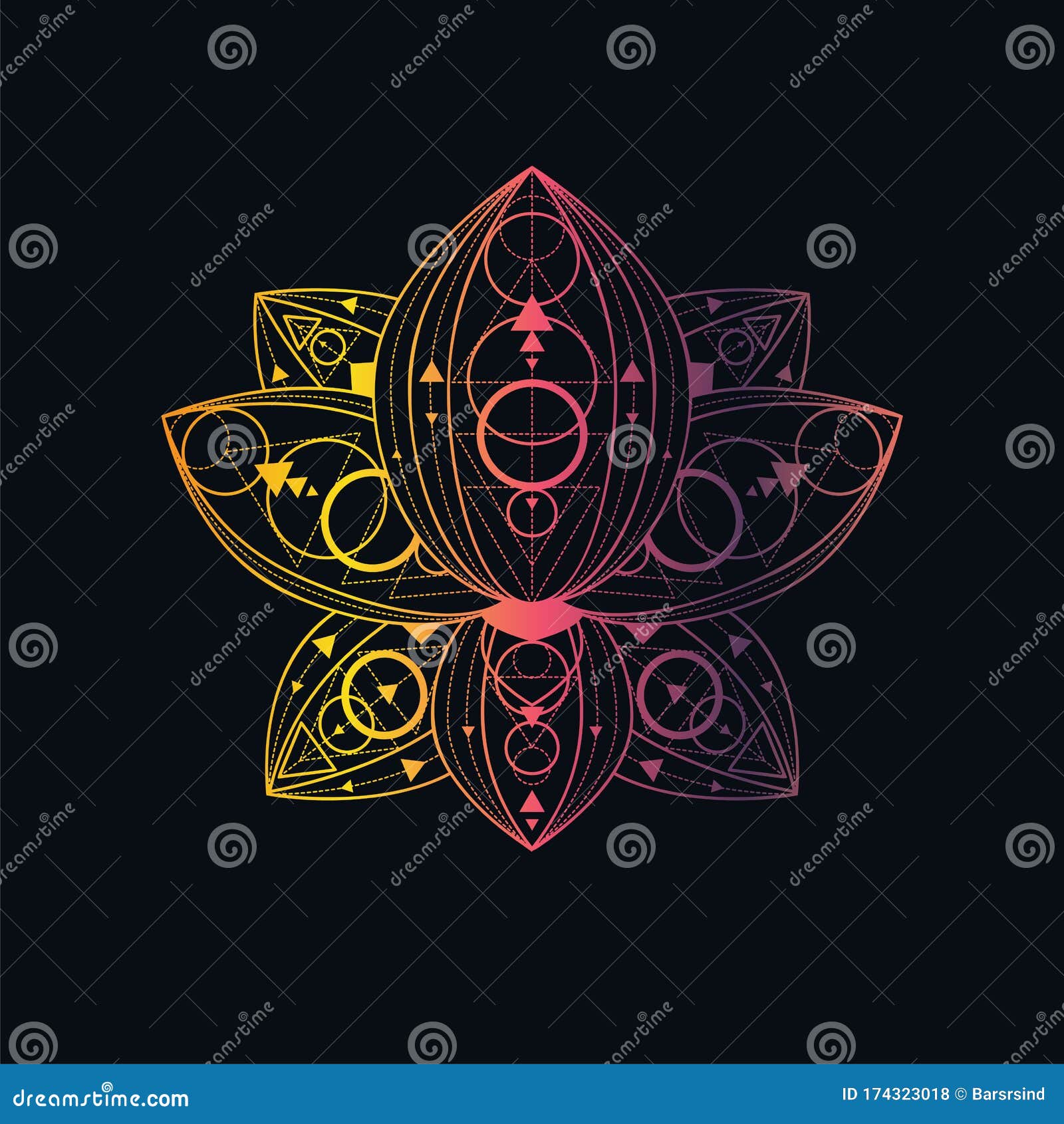 Lotus Flower with Geometric Pattern Vector Linear Illustration Stock ...
