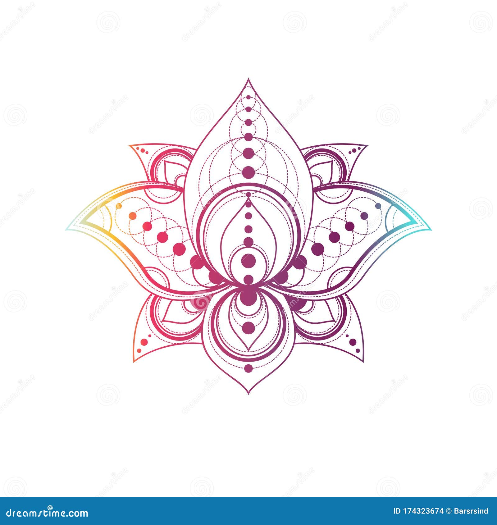 Lotus Flower with Geometric Pattern Vector Linear Illustration Stock ...