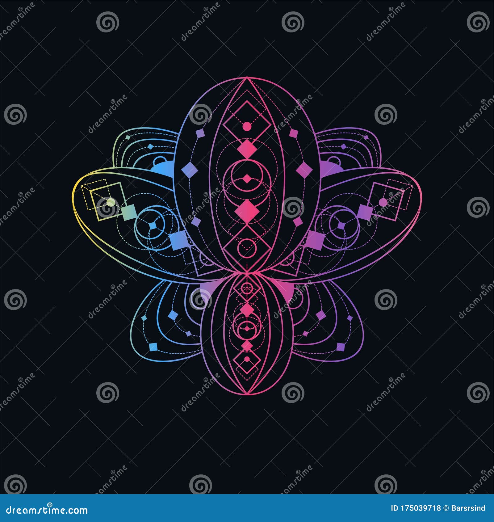 Lotus Flower with Geometric Pattern Vector Linear Illustration Stock ...