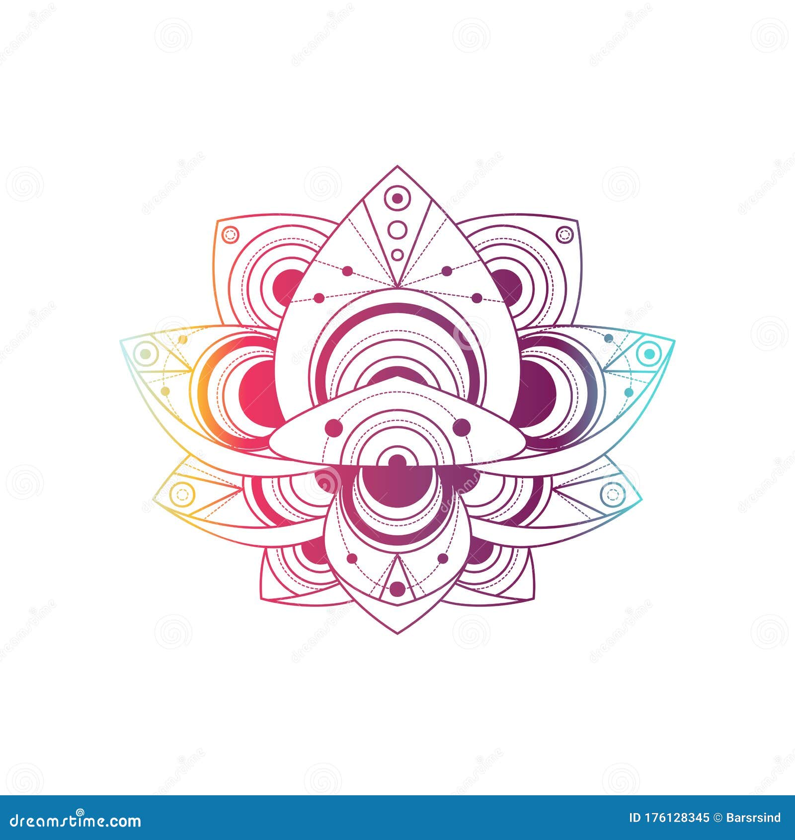 Lotus Flower with Geometric Pattern Vector Linear Illustration Stock ...