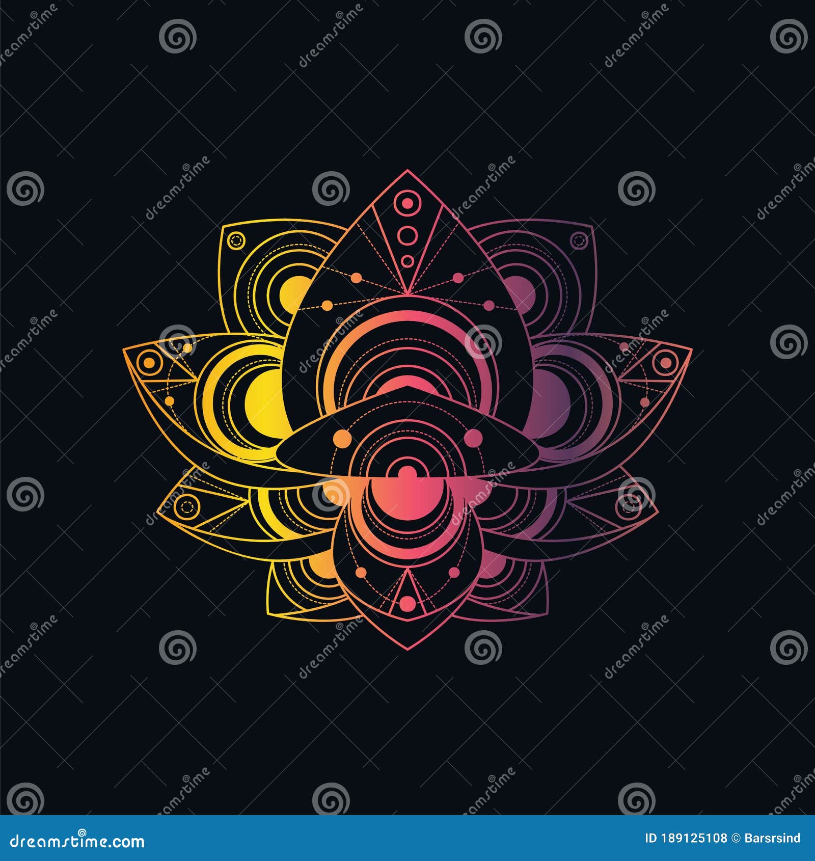 Lotus Flower with Geometric Pattern Vector Linear Illustration Stock ...
