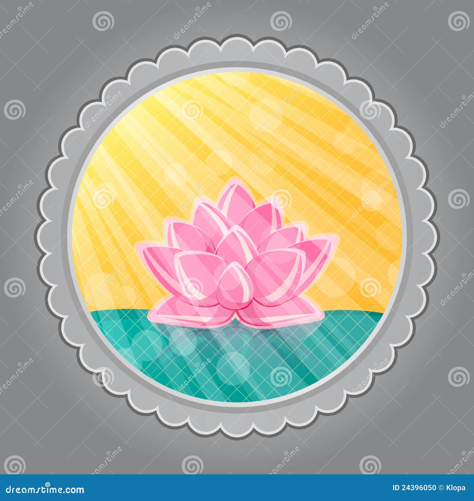 Lotus Flower in Green Water in Round Label Stock Vector - Illustration ...