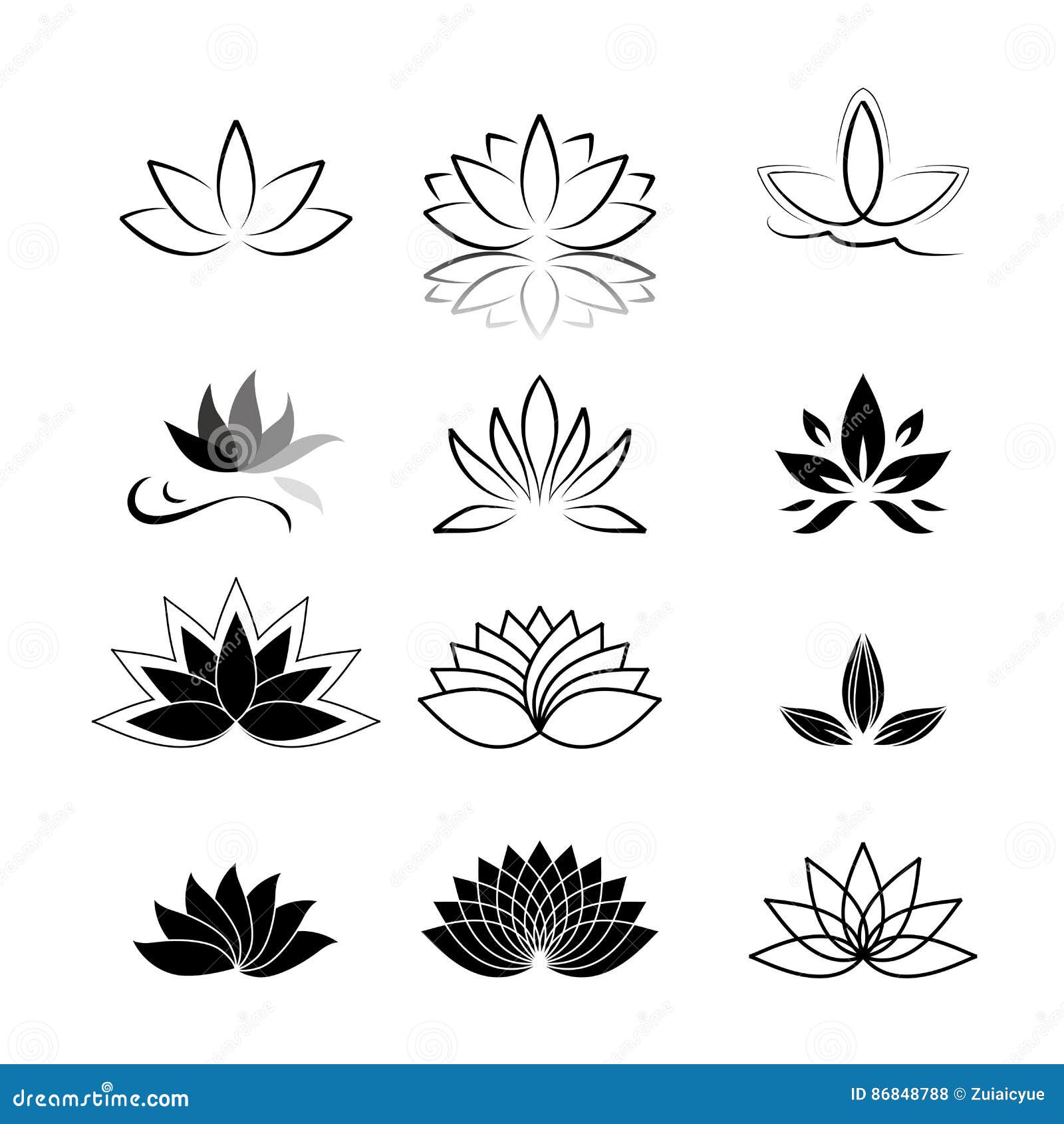 Lotus flower icon set stock vector. Illustration of leaves - 86848788