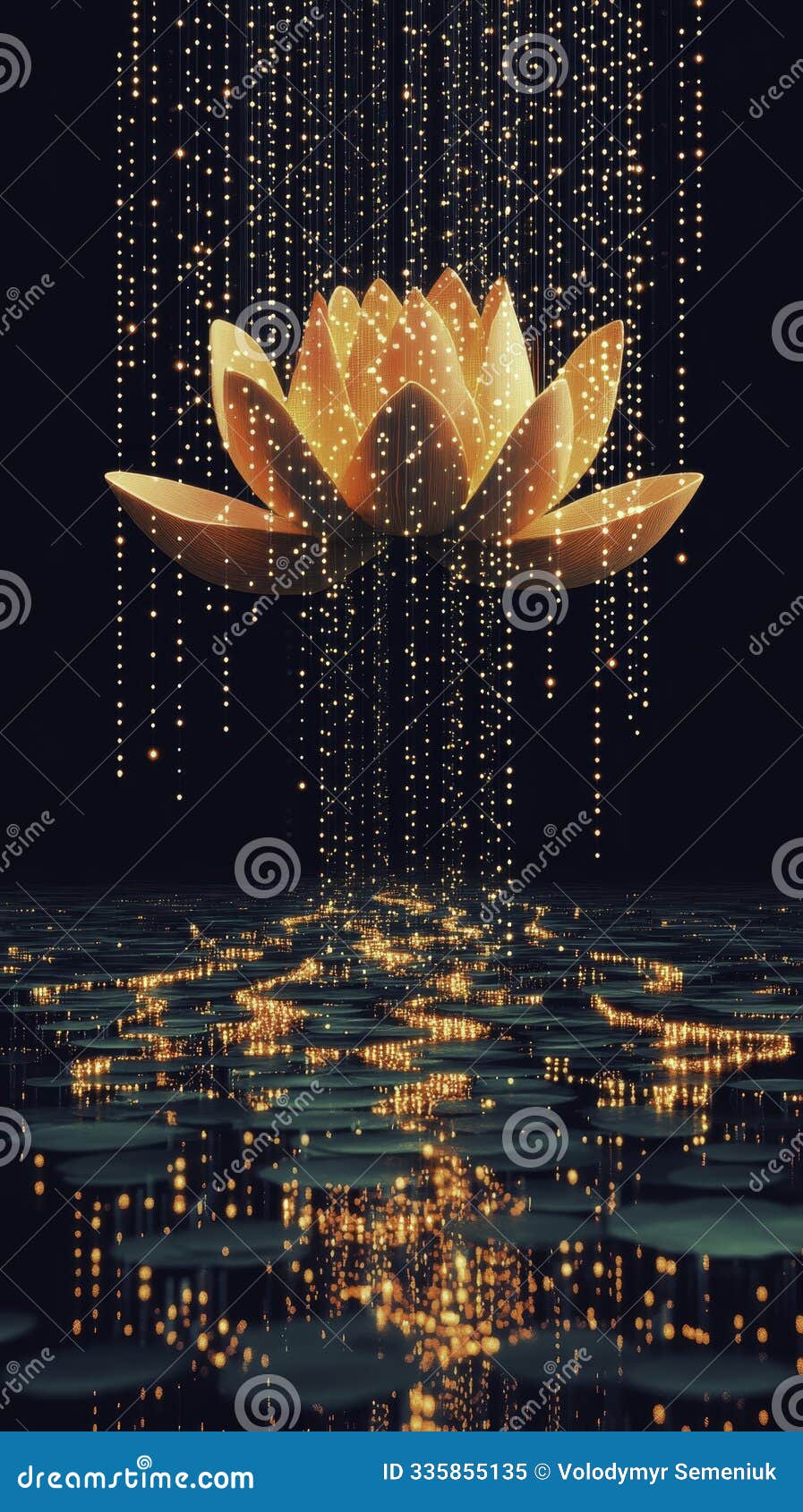 Lotus Flower Illuminated by Vibrant Rainbow Lights with Digital Binary ...