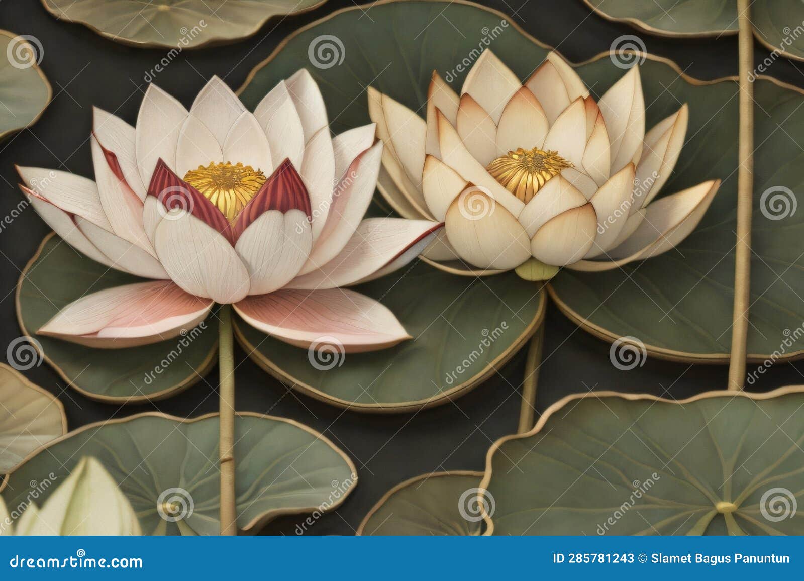 Lotus Flower in Japanese Artwork Stock Illustration - Illustration of ...